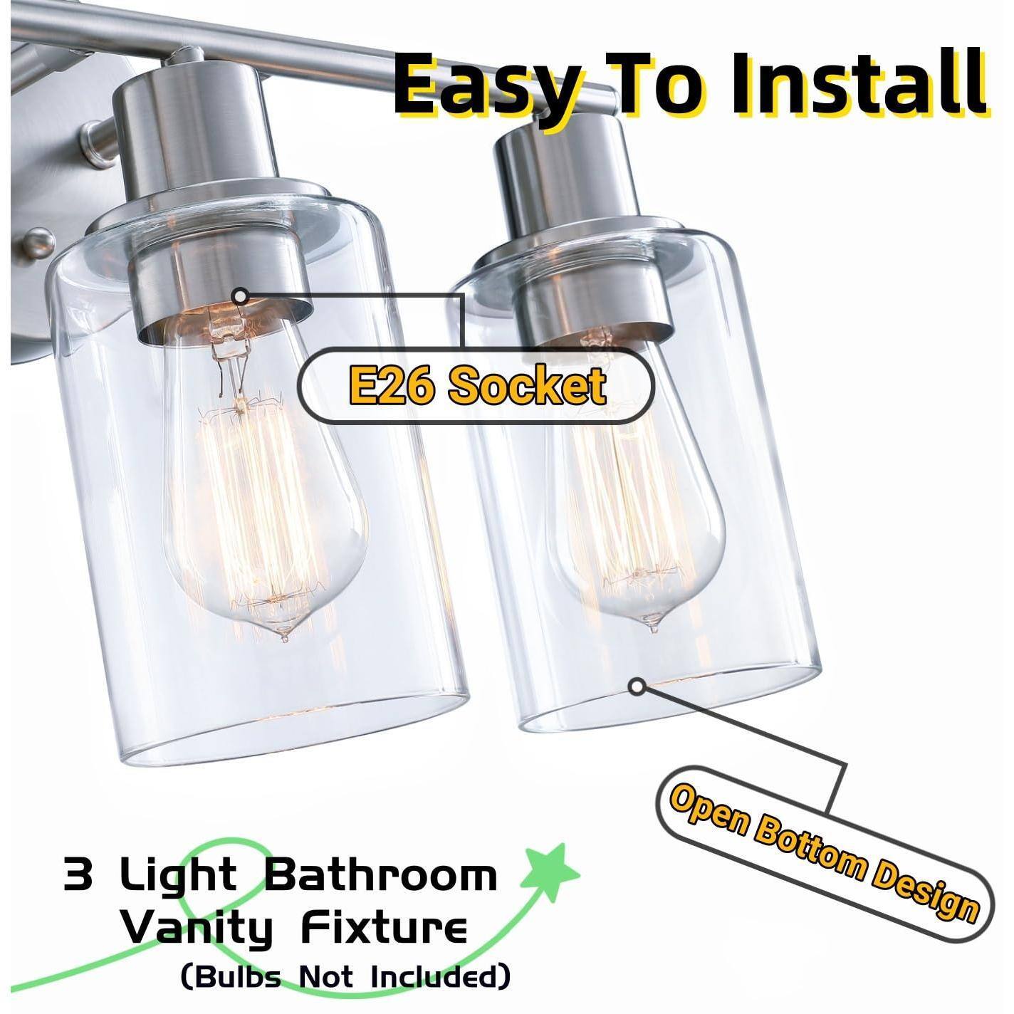 Comfort Essence Brushed Nickel Bathroom Vanity Light 3 Fixtures Over ...