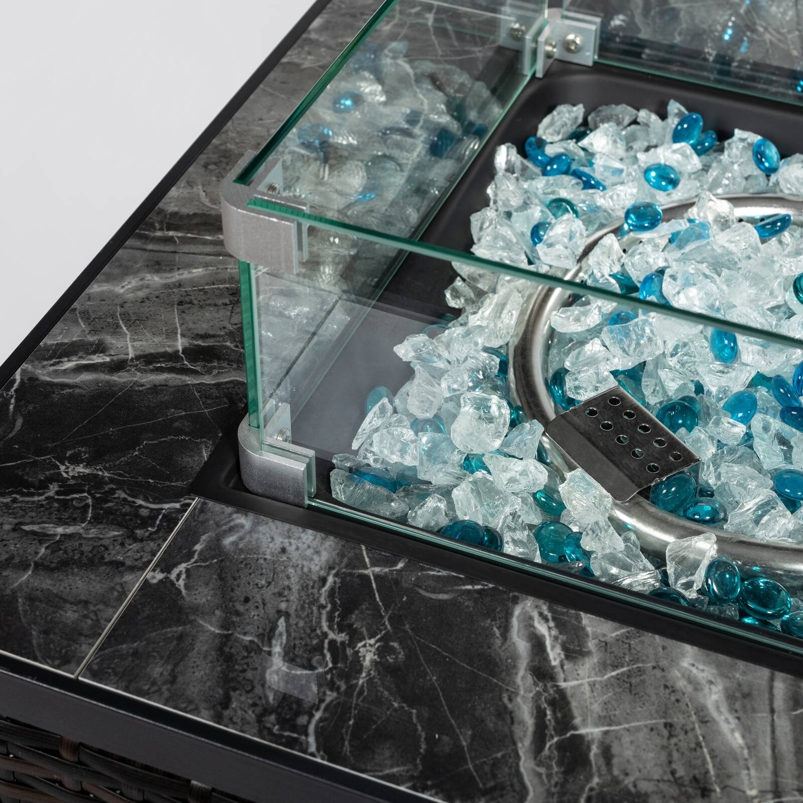 Spaco 24" Propane Fire Pit Table, 50000 BTU Square Fire Pit with Tile Top and Wicker Base for ...