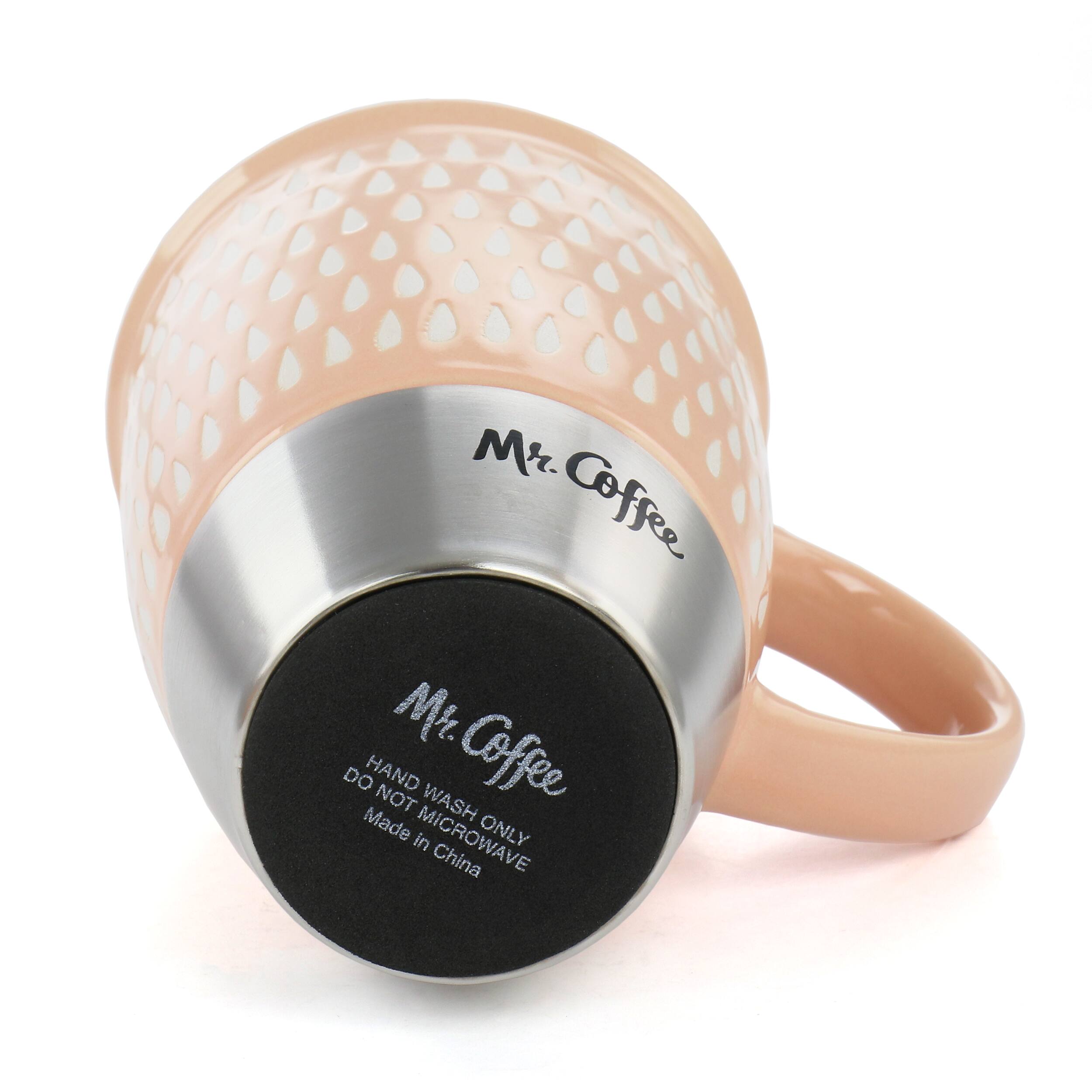 Mr. Coffee Coupleton Teardrop 4 Piece 15 Ounce Stoneware and Stainless Steel Travel Mug Set with ...