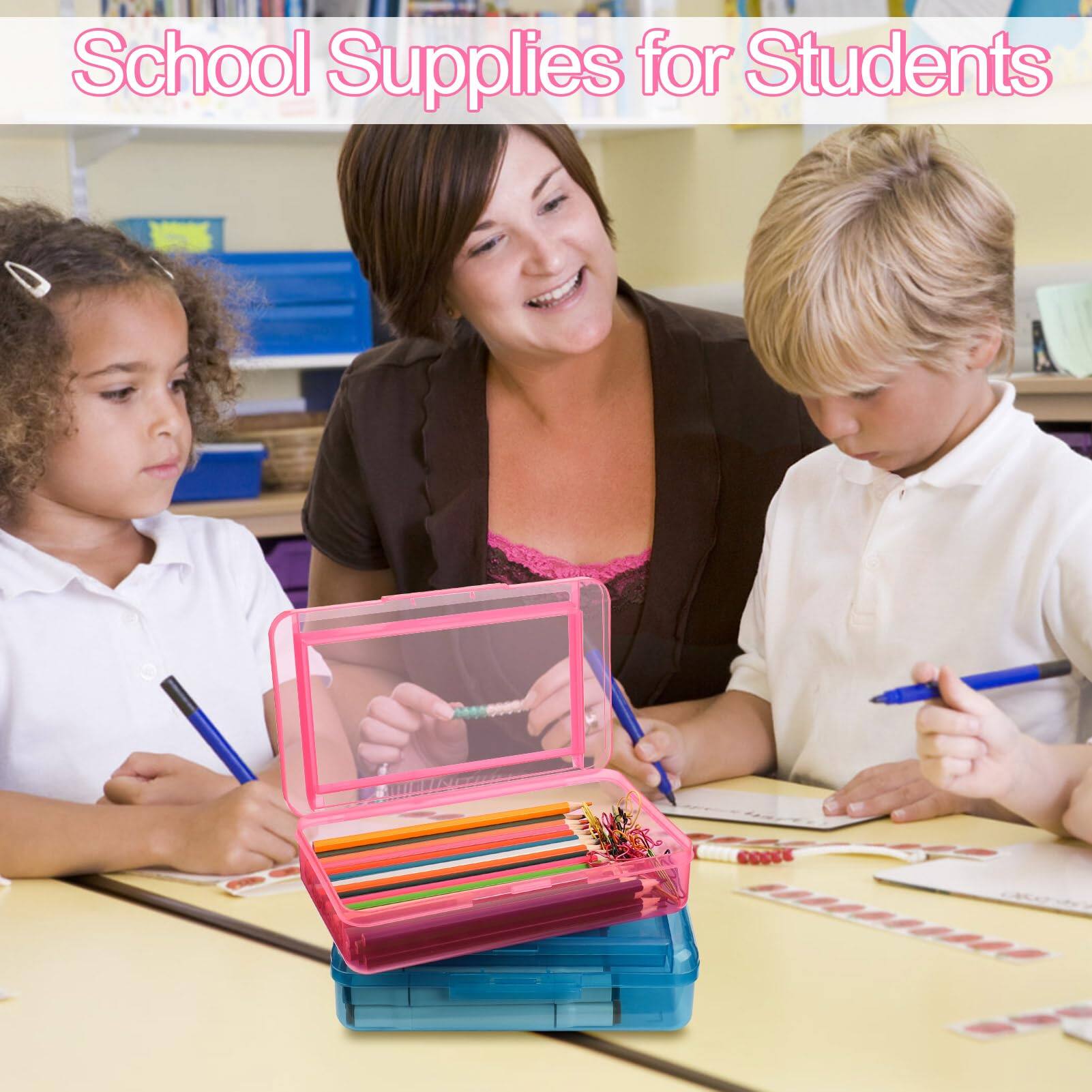 Dapper Styles Pencil Box Capacity Boxes 2 Compartments Hard Case With Lid Plastic Storage ...