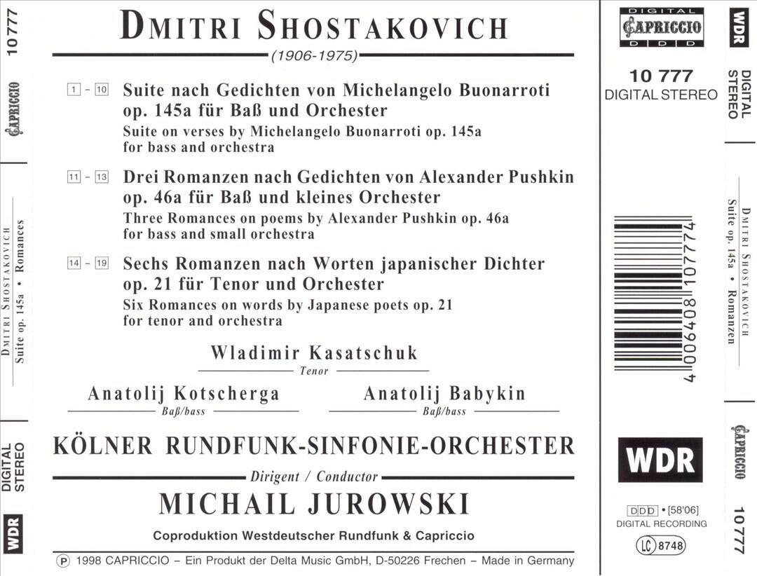 Shostakovich: Suite, Op. 145a; Romances, Op. 21 & 46a [CD] - Best Buy