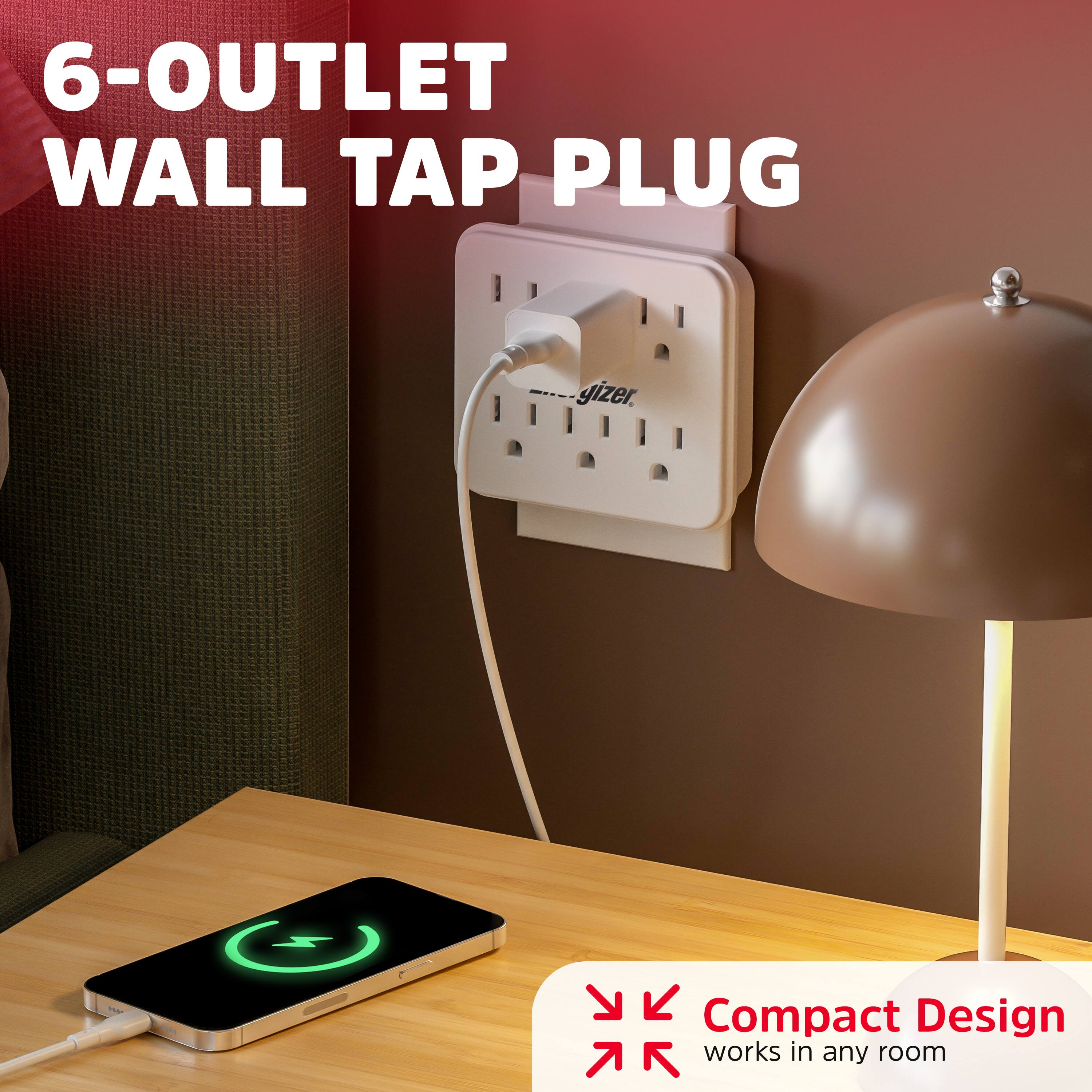 Energizer 6 Device Multi Plug Wall Outlet Extender – Power Strip ...