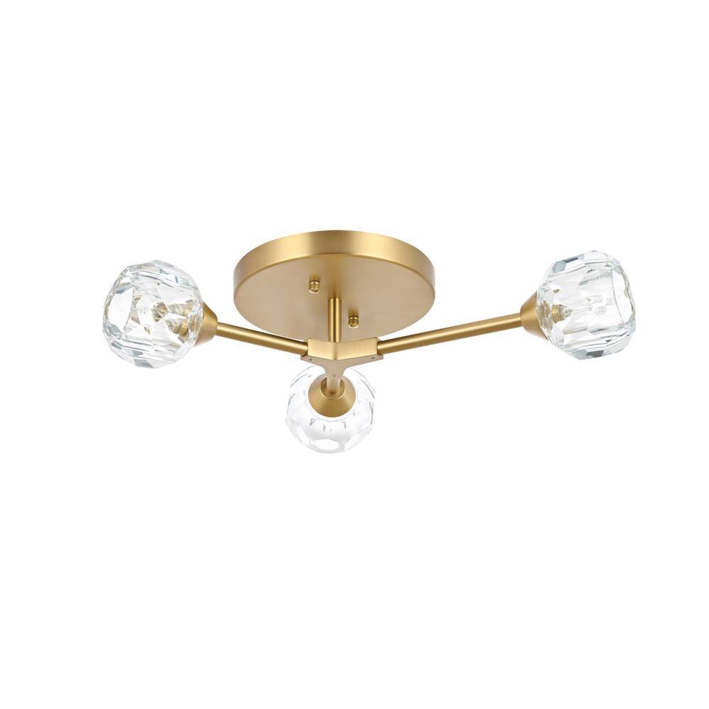Elegant Lighting Zayne 3 Light Flush Mount in Gold Gold And Clear ...