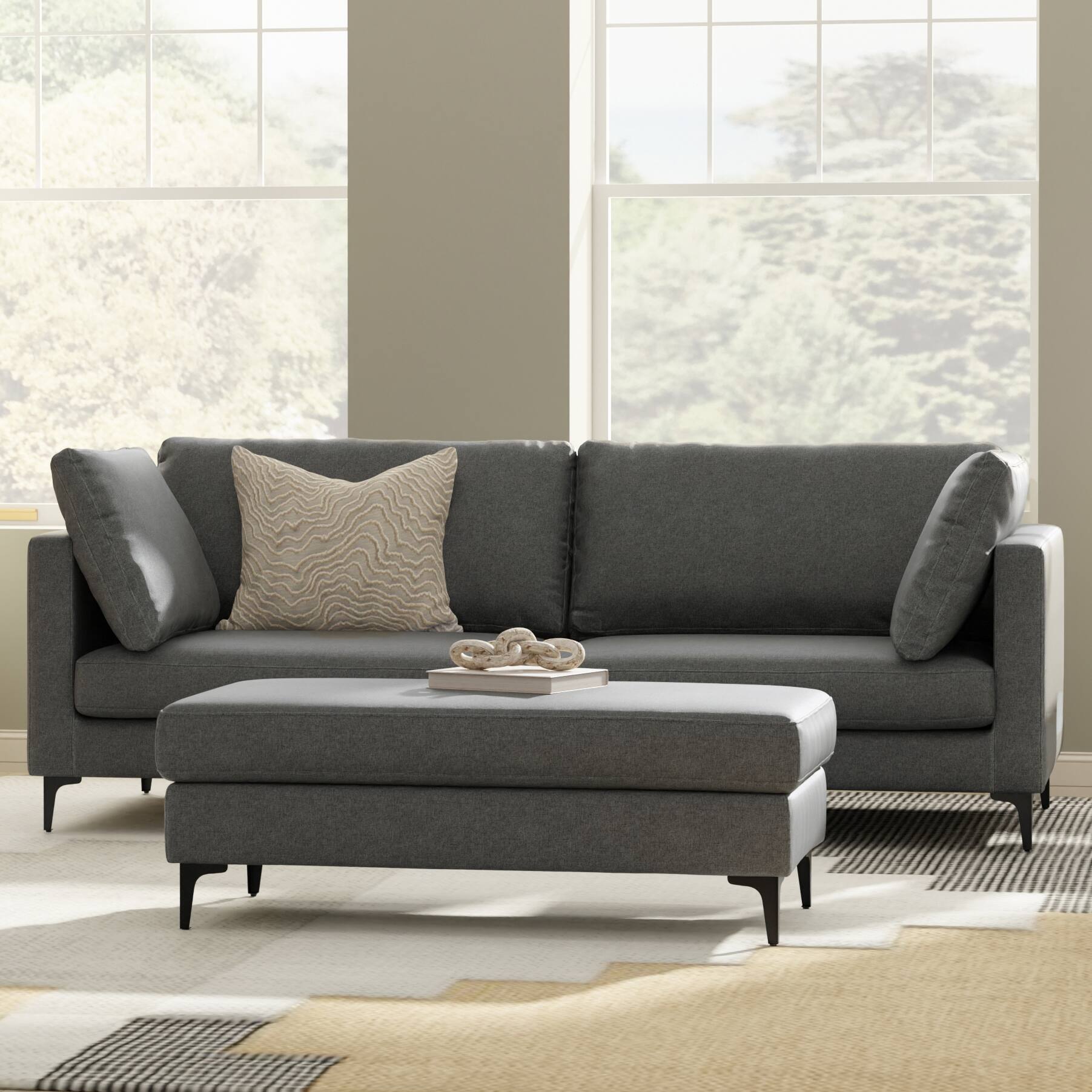 Simpli Home Ava 90 inch Sofa in Tightly Woven Performance Fabric Pebble ...