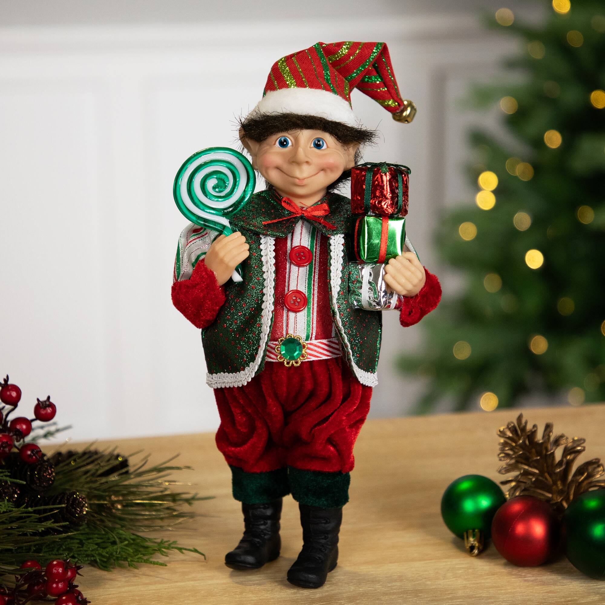 Northlight Lollipop Elf with Gifts Christmas Figure 12" Green 35763022 ...