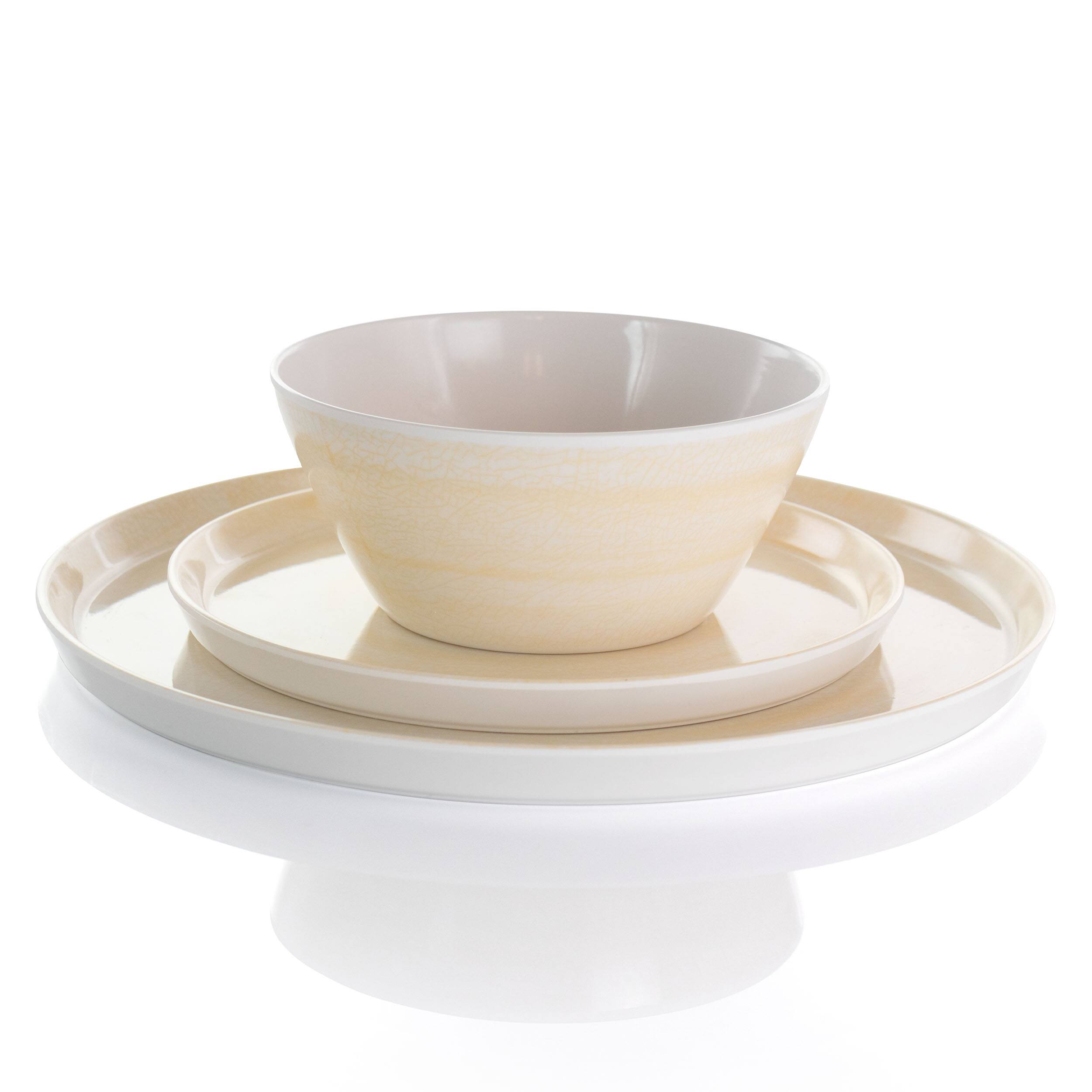 Elama Crafted Clay 12 Piece Lightweight Melamine Dinnerware Set Cream ...