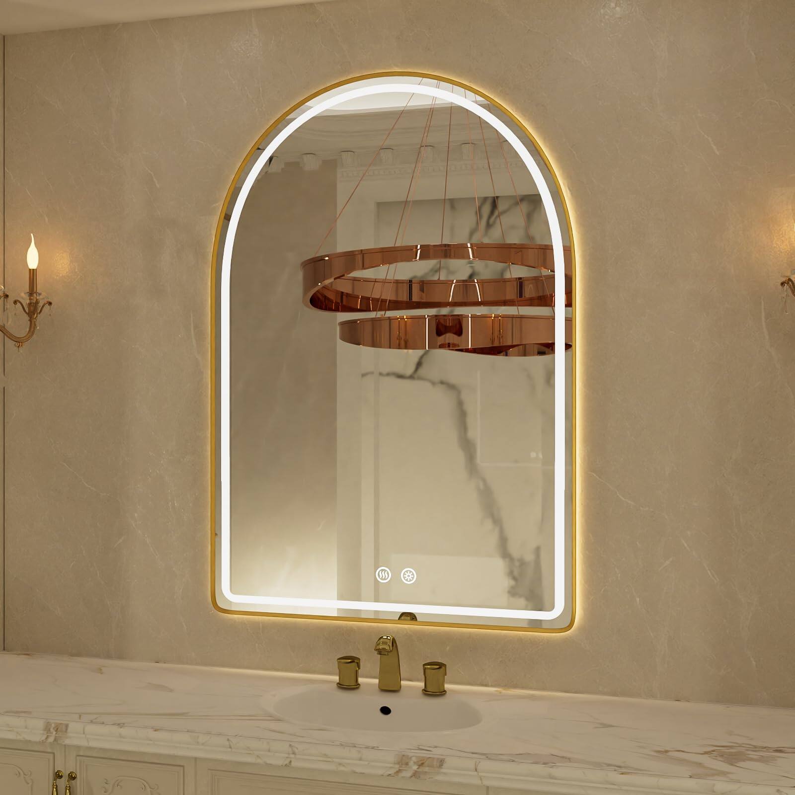 VEGA AUTOMOTIVE Arched Led Mirror For Bathroom With Frontlit Backlit ...