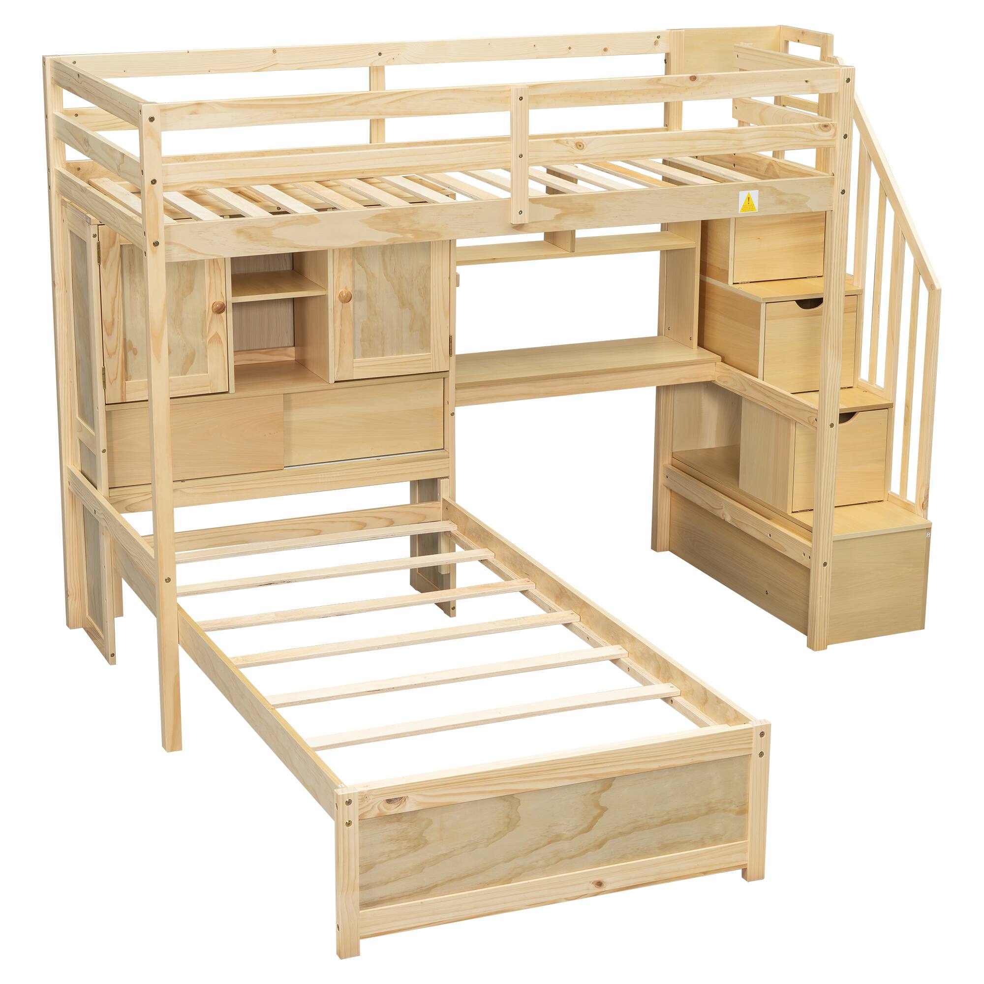 Tiramisubest Twin over Twin Loft Bed with Desk, Staircase, Storage ...
