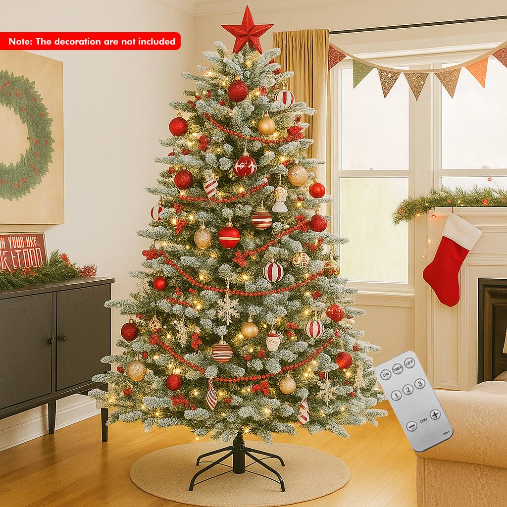 BreeBe Artificial Snowy Tree 6FT 7FT 8FT with Cool White LED Illumination Green CM24964US-S ...