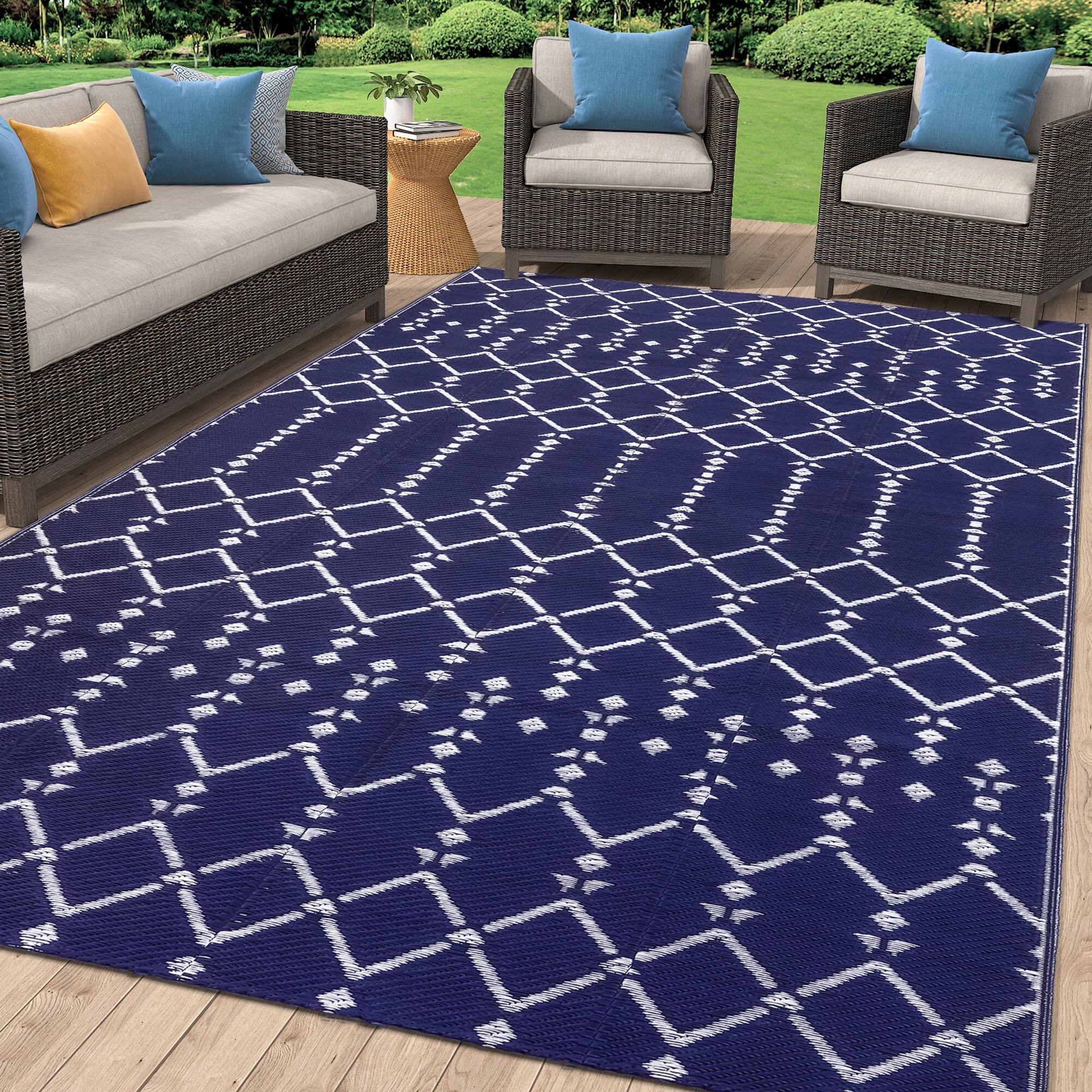 Reds Spade Waterproof Outdoor Rug Ft Reversible Plastic Straw Patio ...