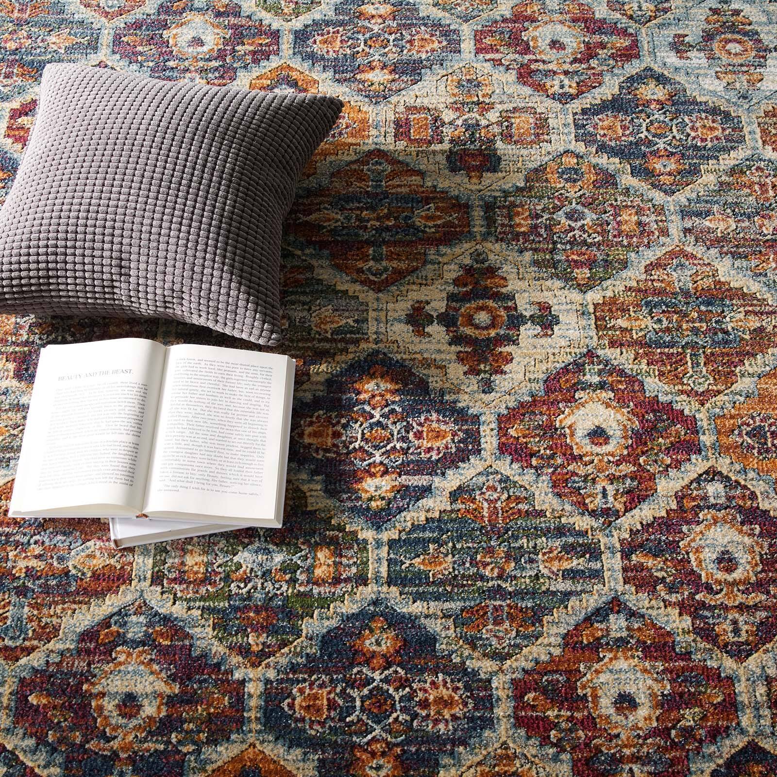 Modway Tribute Azalea Distressed Vintage Floral Lattice Area Rug ...