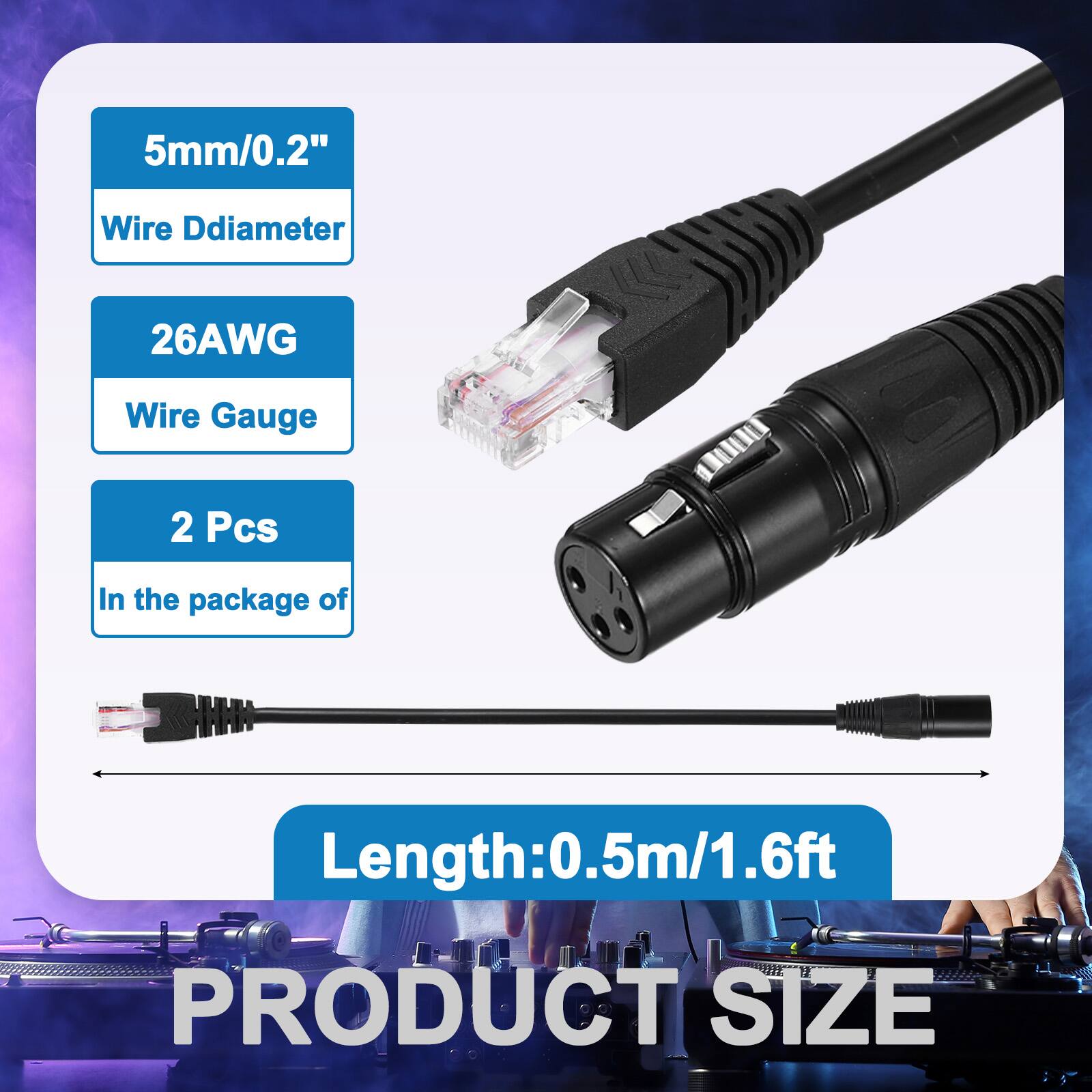 Unique Bargains 2pcs 3 Pin DMX512 XLR Female to RJ45 Male Adapter Cable ...