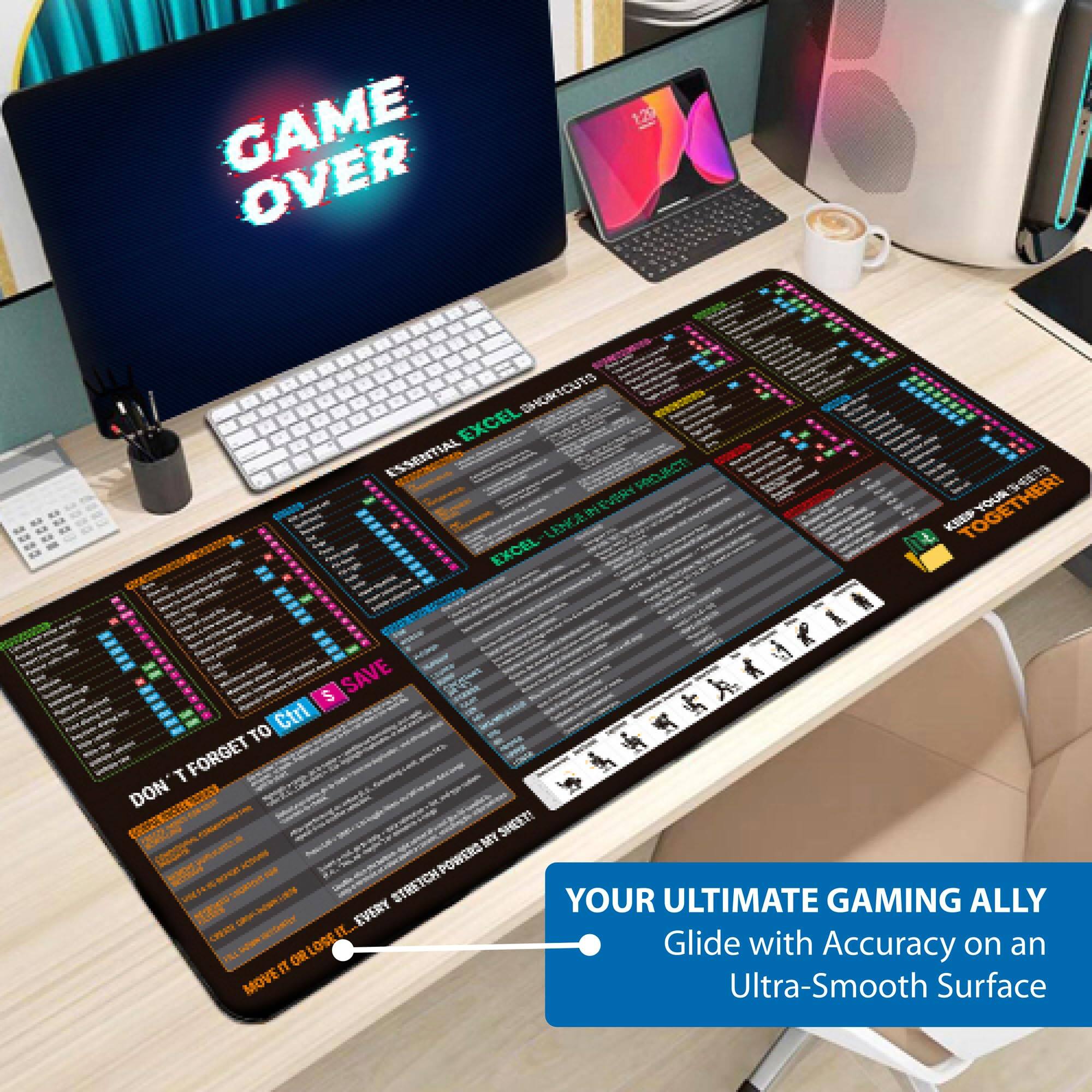 Cozy Serene Excel Cheat Sheet Desk Pad Xl Large Waterproof Mouse For Pc ...