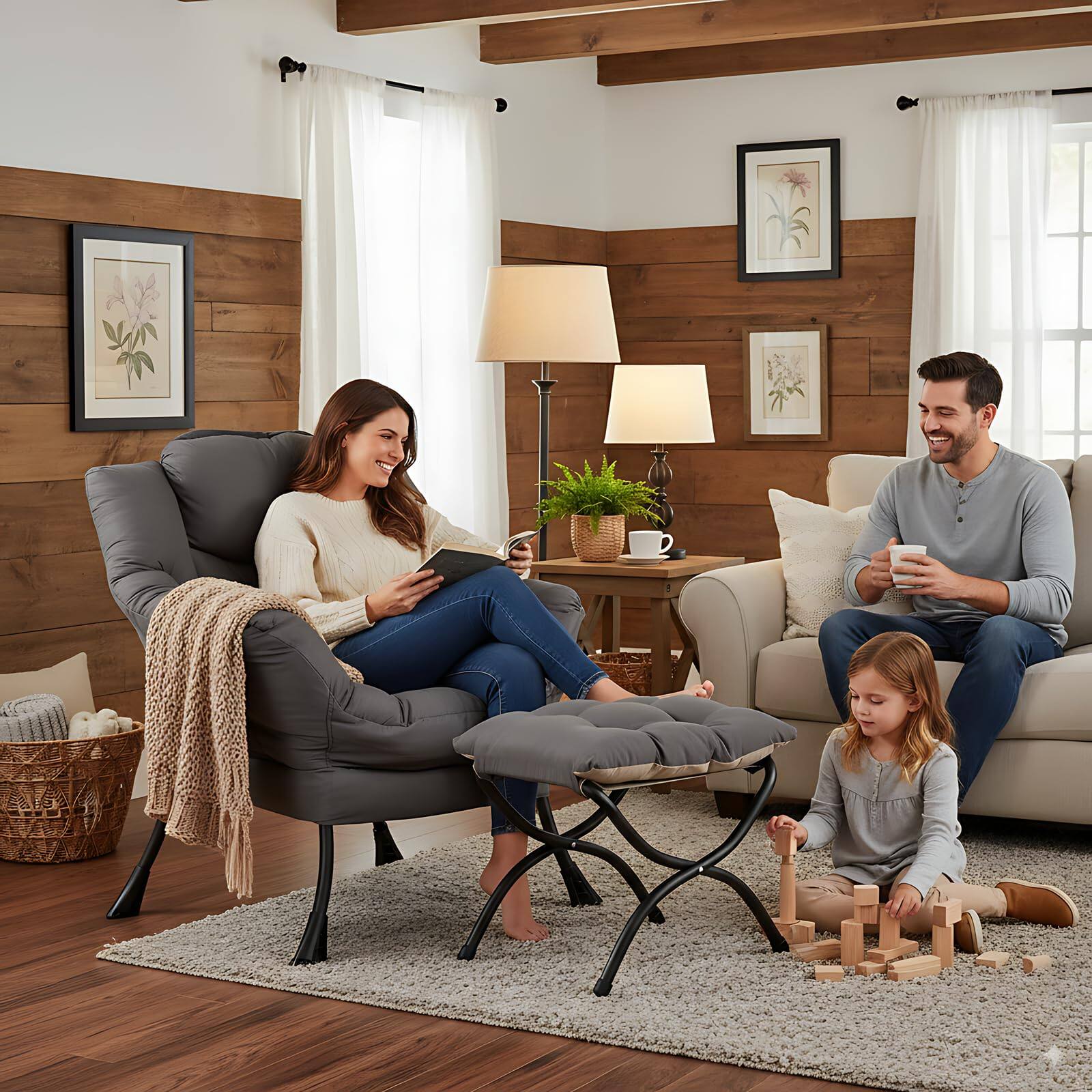 Fabibe Lazy Chair, Modern Chair with Folding Footrest, Lounge Accent ...