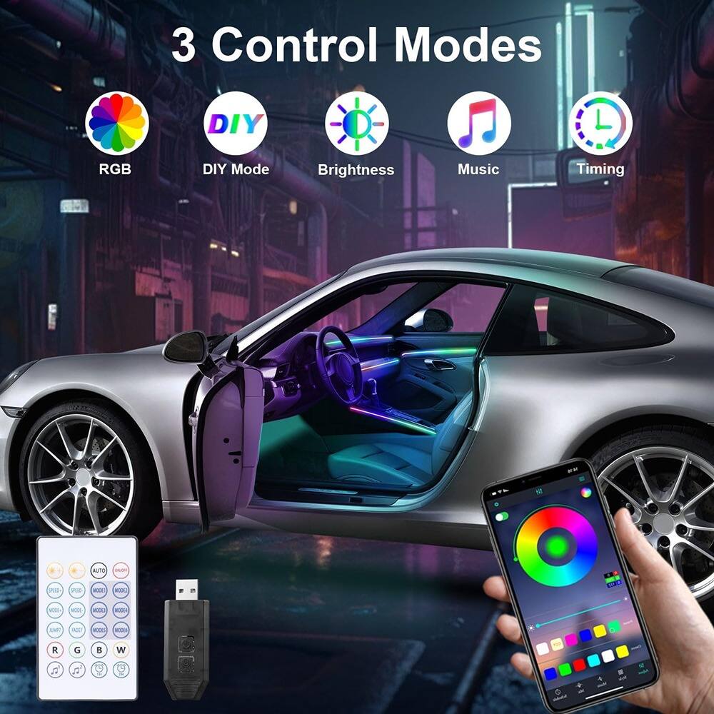 PARKER SLATER Acrylic Car Interior Lights, 6 in 1 Ambient Lighting Kit ...