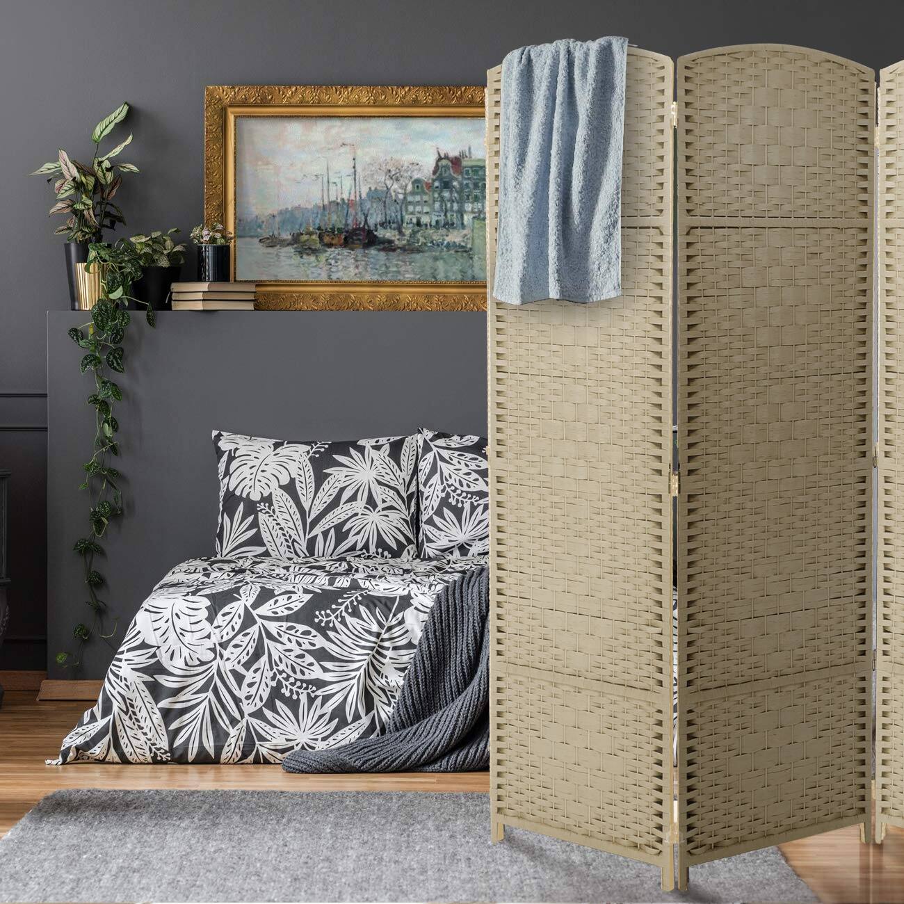 Sorbus Room Divider Screen Privacy With Double Hinged and Folding Beige ...