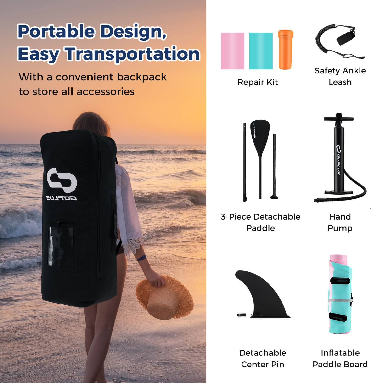 Costway 11' Inflatable SUP Board, Portable Paddle Board with 5D rings ...