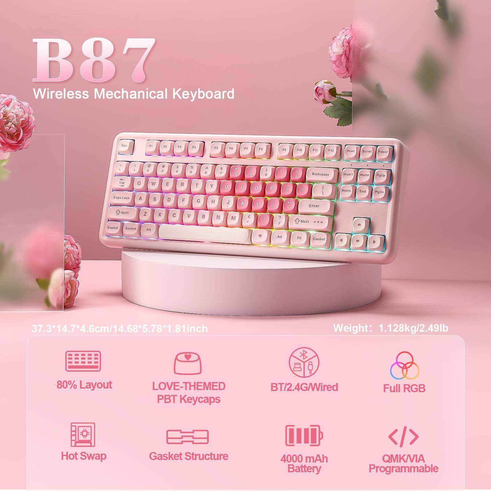 Cozy Serene B87 Wireless Mechanical Qmk/via Tkl Layout 87 Keys Bt//usb ...