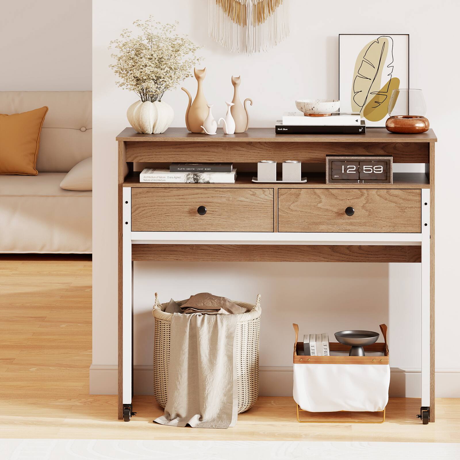 Gymax Extendable Computer Desk w/ 2 Storage Drawers & Monitor Shelf ...