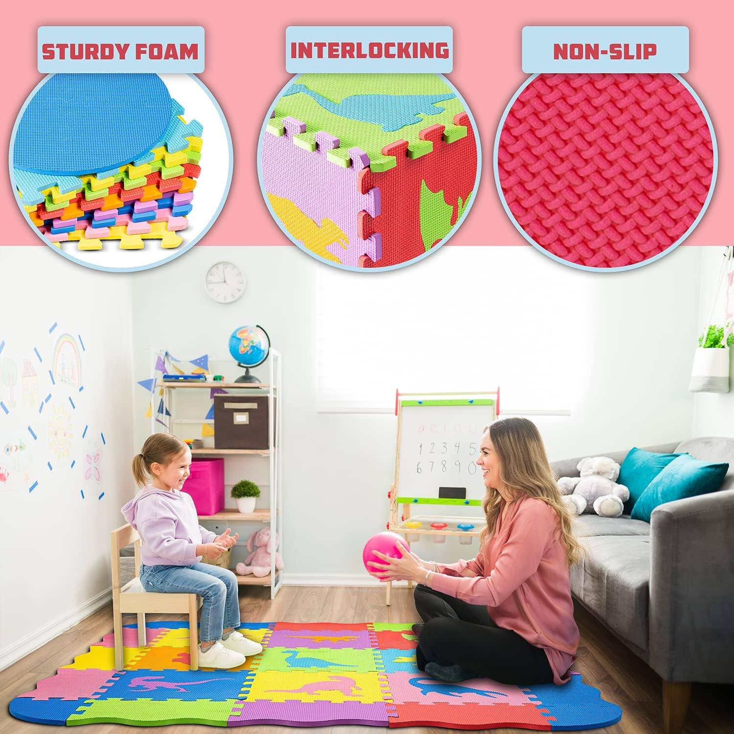 Toyvelt Foam Puzzle Floor Mat for Kids – 12x12 25 Tiles Interlocking ...