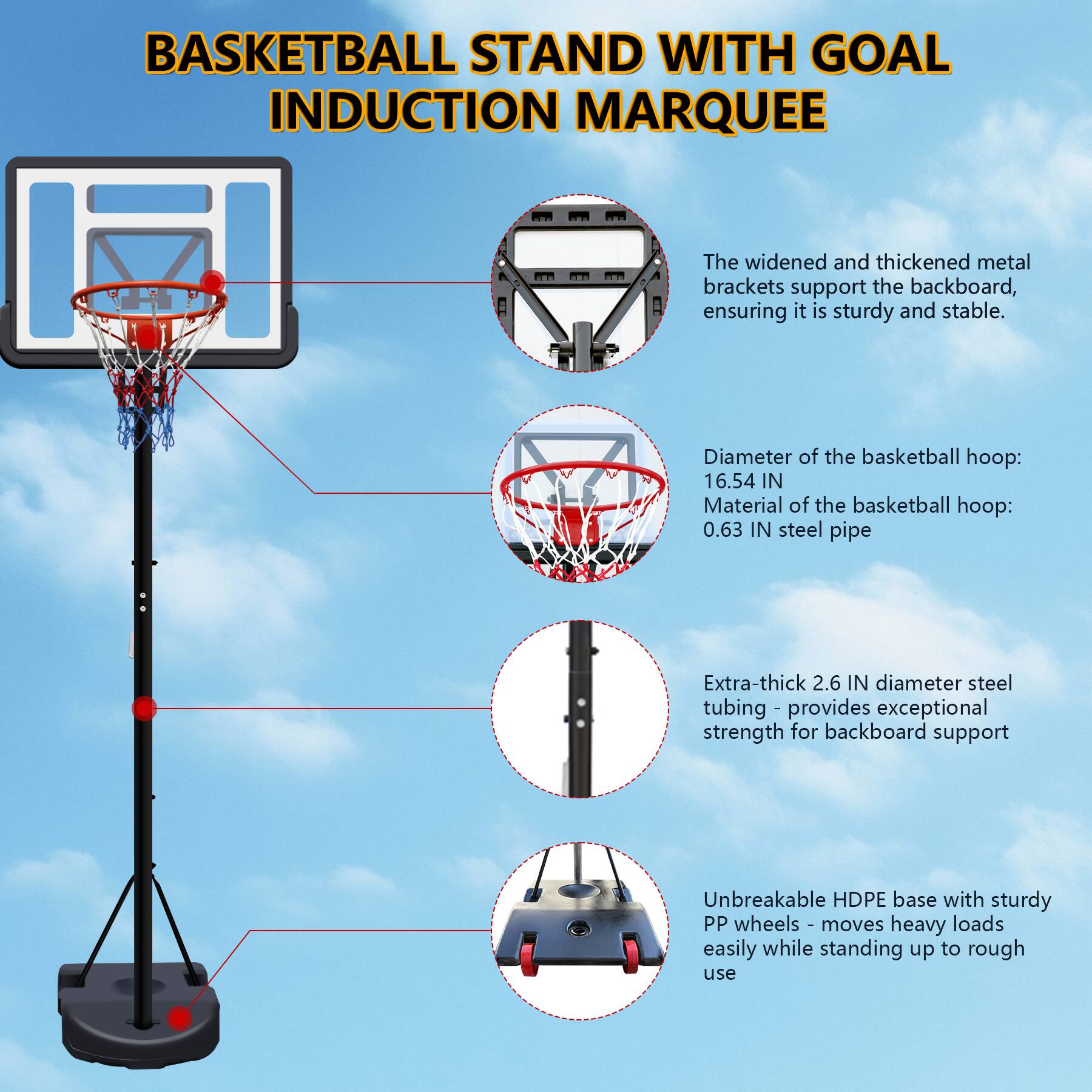 APRILSOUL Portable Basketball Hoop 710ft 34 Backboard WaterSand Base ...