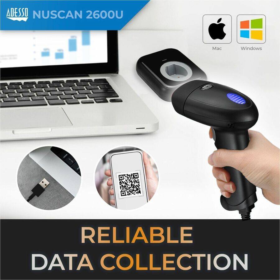 Adesso NuScan 2600U Handheld 2D Barcode Scanner Cable Connectivity 30 ...