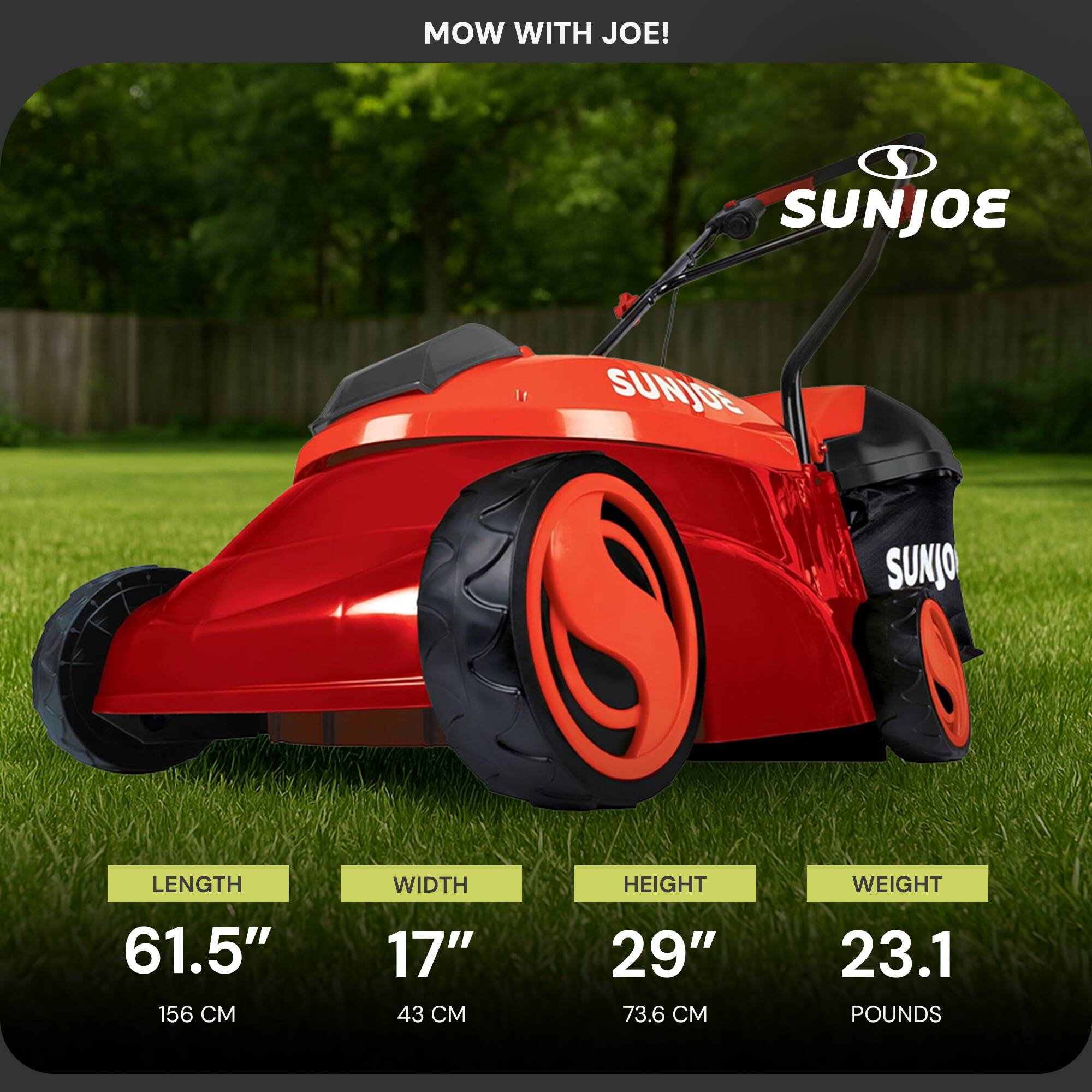 Sun Joe Cordless Lawn Mower, 28V, 14", 10.6 Gal Detachable Bag, MJ401C ...