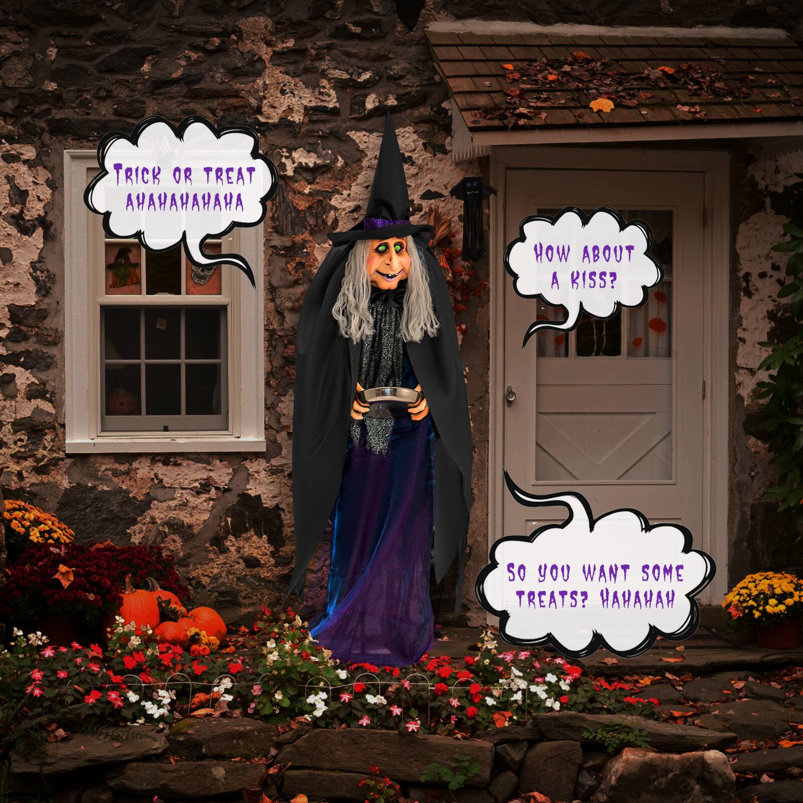Costway 6Ft Lighted and Animated Halloween Witch Outdoor Indoor ...