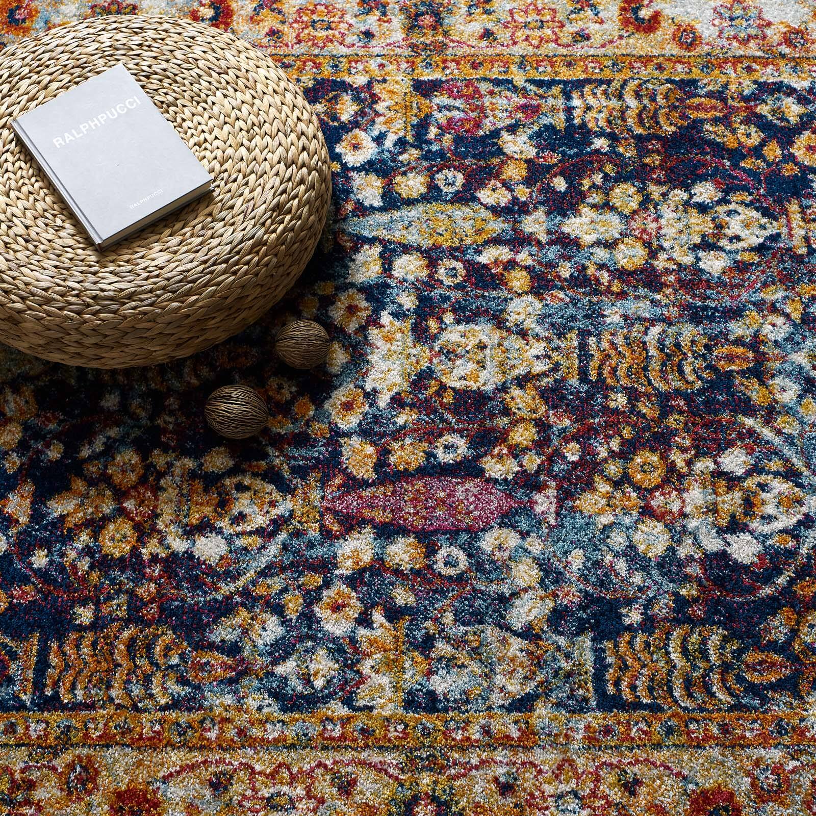 Modway Entourage Jessa Distressed Vintage Floral Lattice Area Rug Blue ...