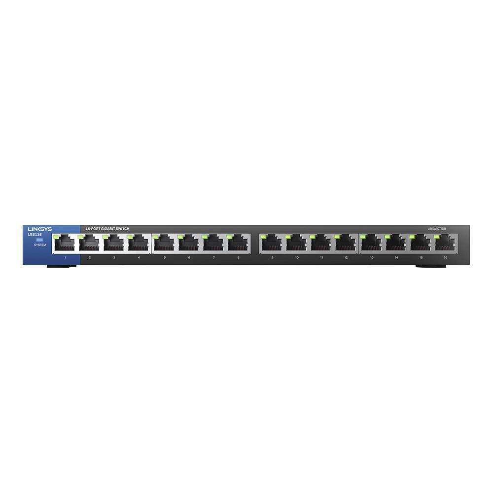 Best Buy: Linksys 16-Port 10/100/1000 Gigabit Switch Black/Blue LGS116P