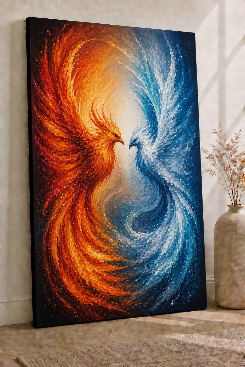 FC Design Large Ready to Hang 24x36" Abstract Fire and Ice Birds Art ...