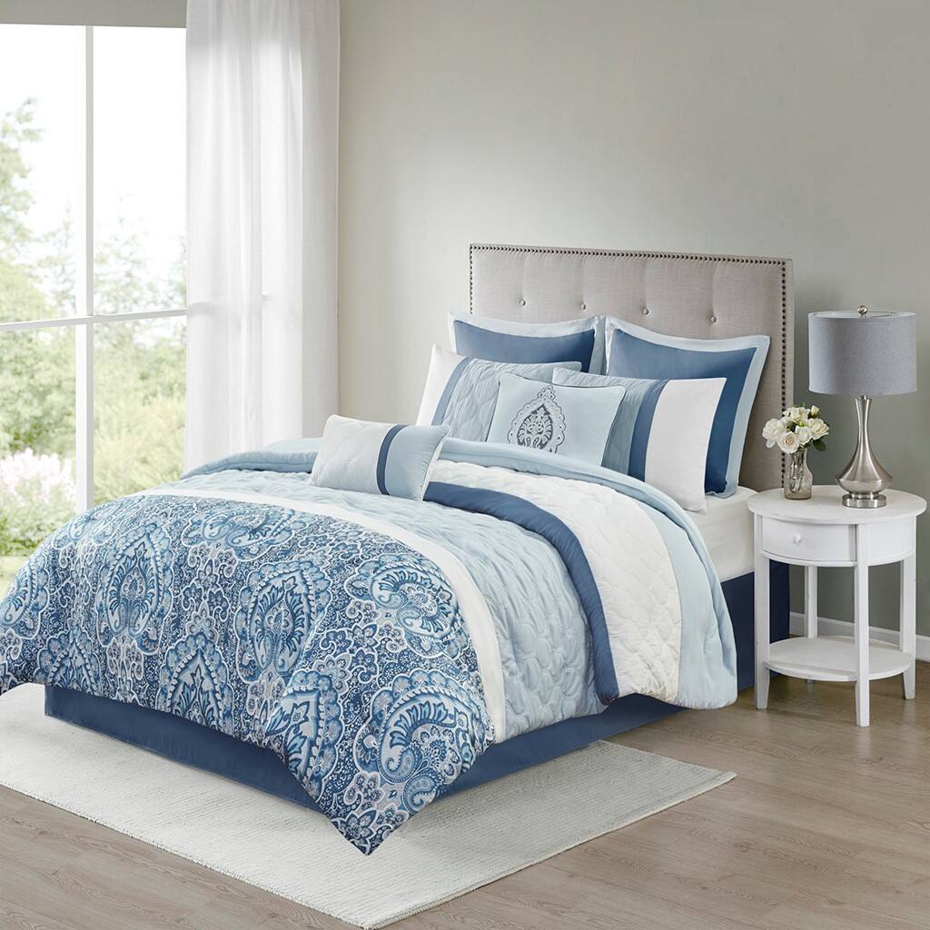 Gracie Mills Ronny 8 Piece Damask Inspired Comforter Set Blue 6520 ...