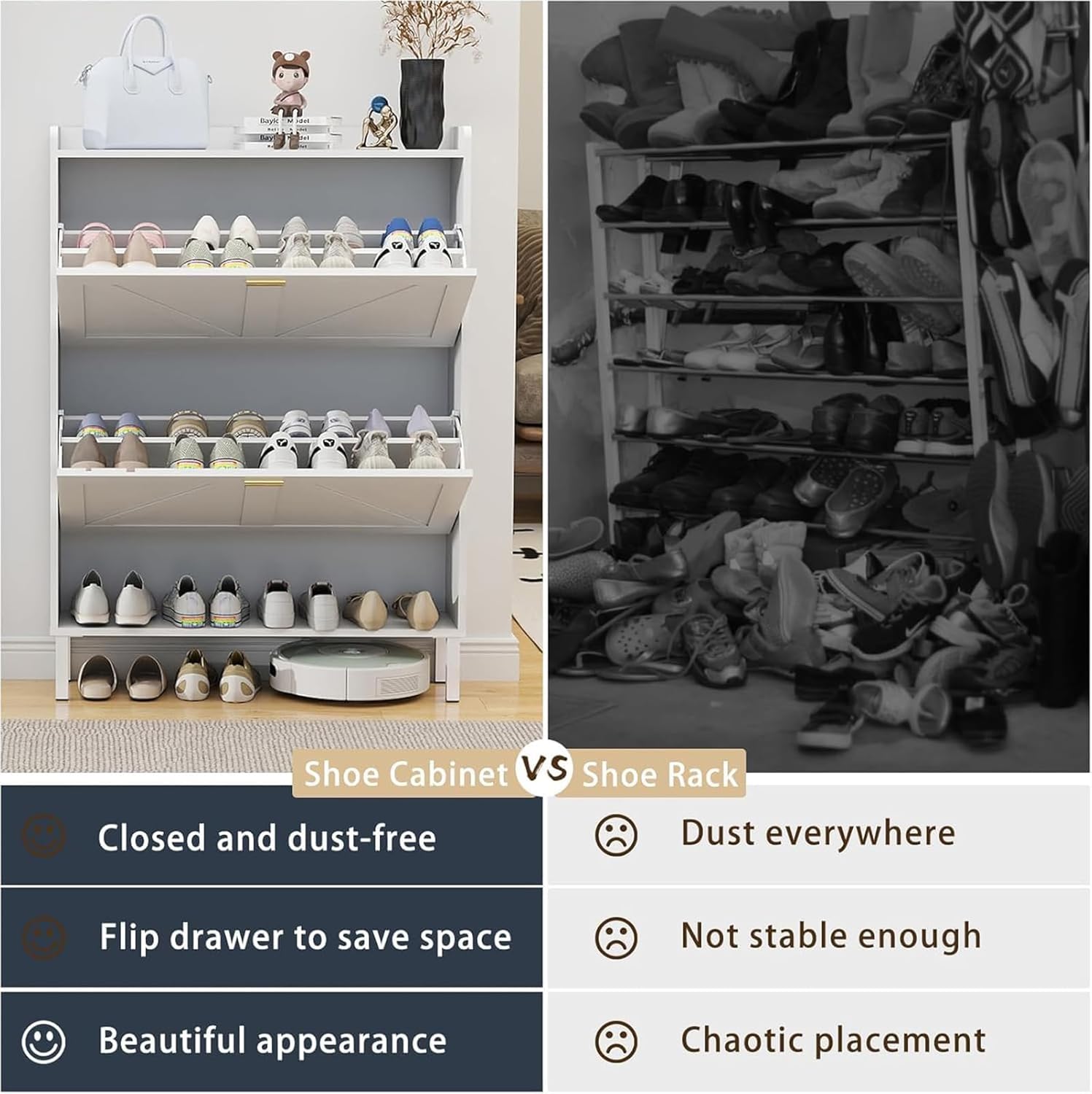 Tiramisubest Rustic Shoe Organizer Cabinet,2 Flip Drawers,Wood Shoes ...