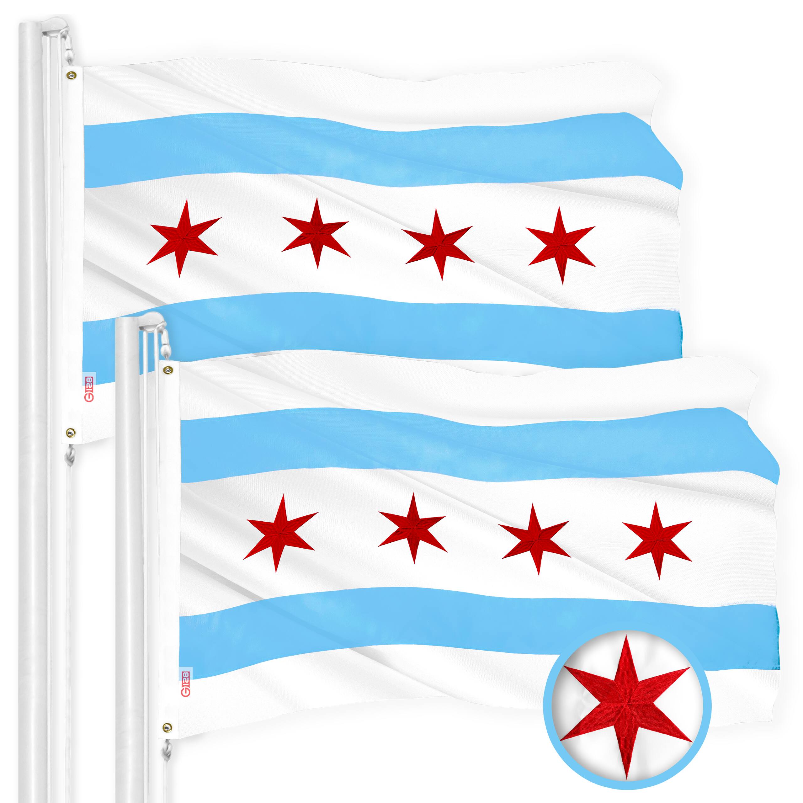 G128 Chicago Flag 4x6 ft 2 Pack, Embroidered Stars and Sewn Stripes ...