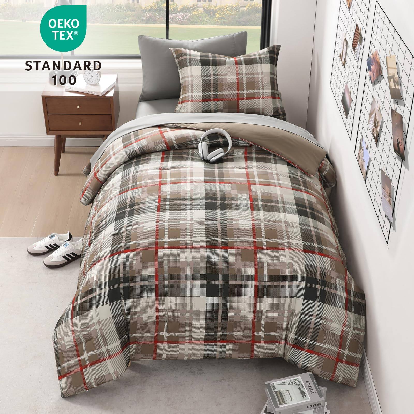 Paradigms Interiors Xl Comforter Set Plaid Design 5 Pieces For Dorm ...