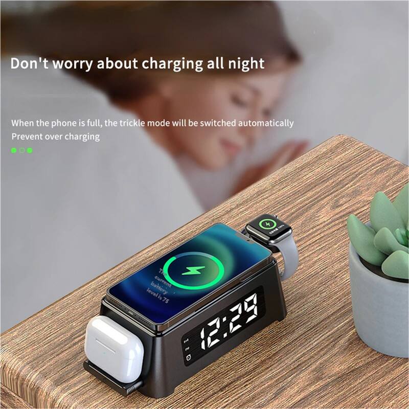 RISOKEYS Smart Alarm Clock Wireless Charger 4 in 1 Multi Function ...
