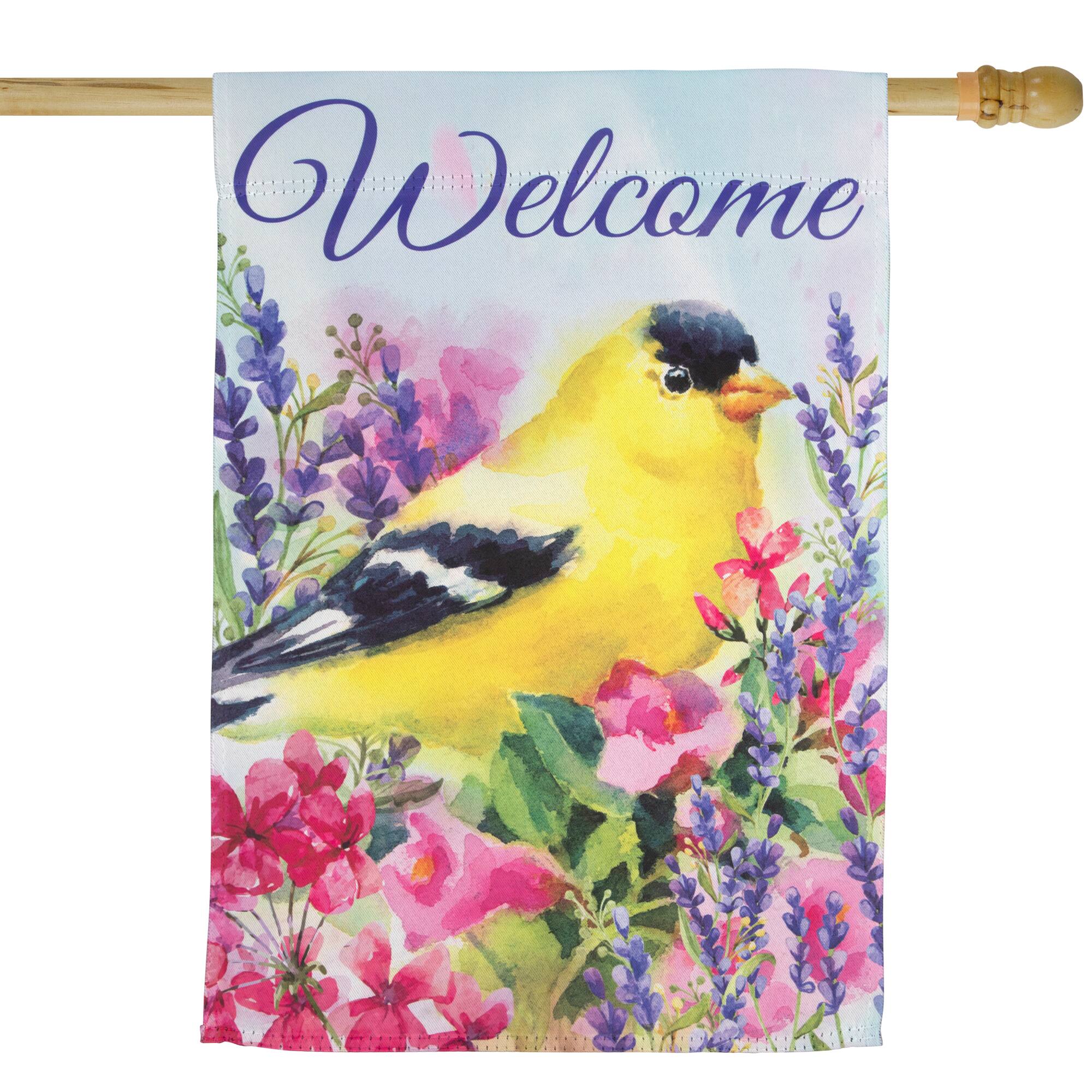 Northlight Welcome Finch Spring Outdoor House Flag 28" x 40" Yellow ...