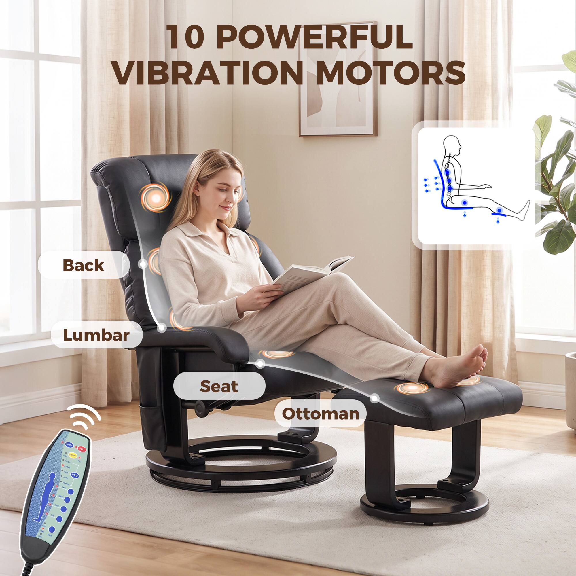 Homcom Recliner with Ottoman Footrest, Recliner Chair , Faux Leather ...