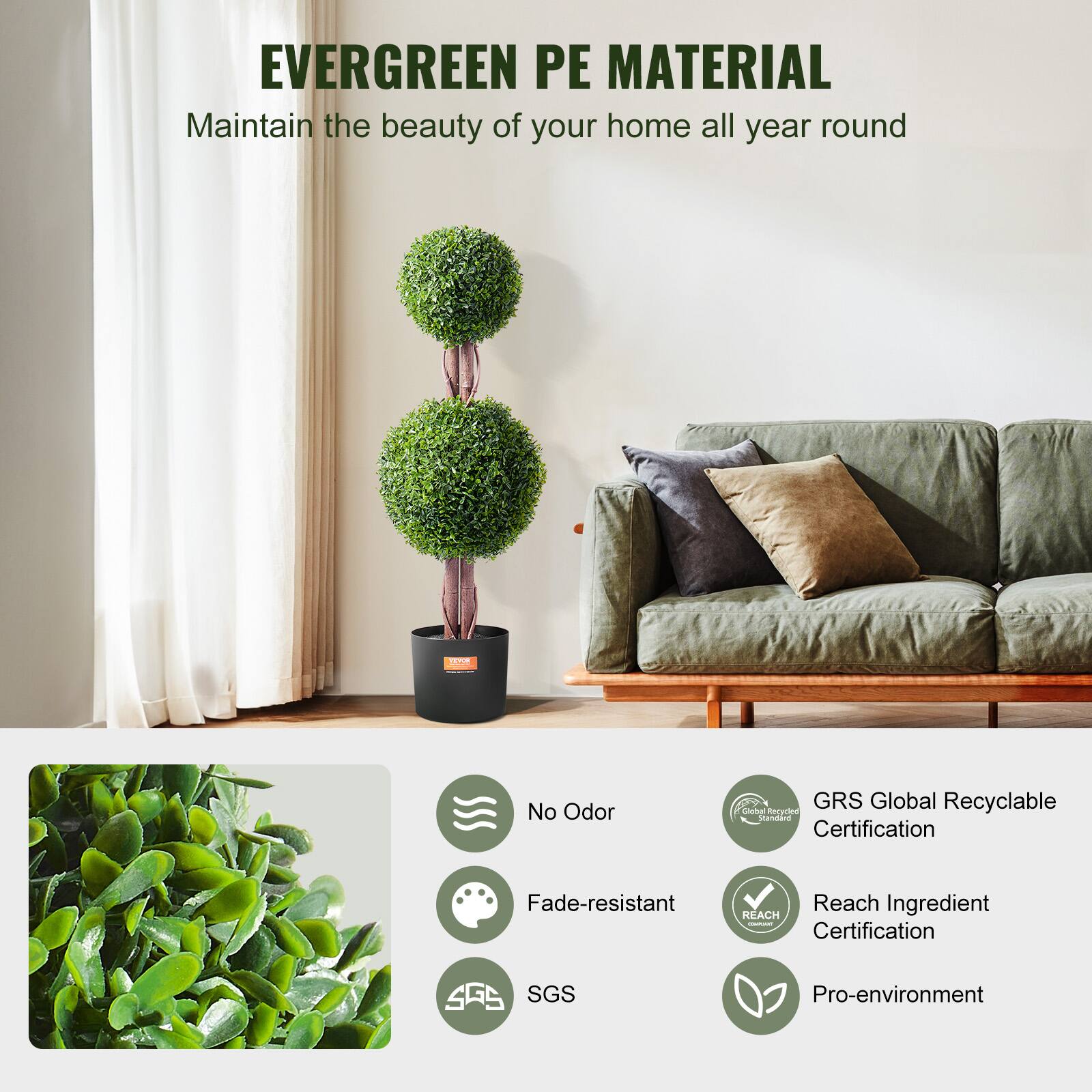 VEVOR Artificial Boxwood Topiary Tree, 36 inch Tall (2 Pieces), Double ...