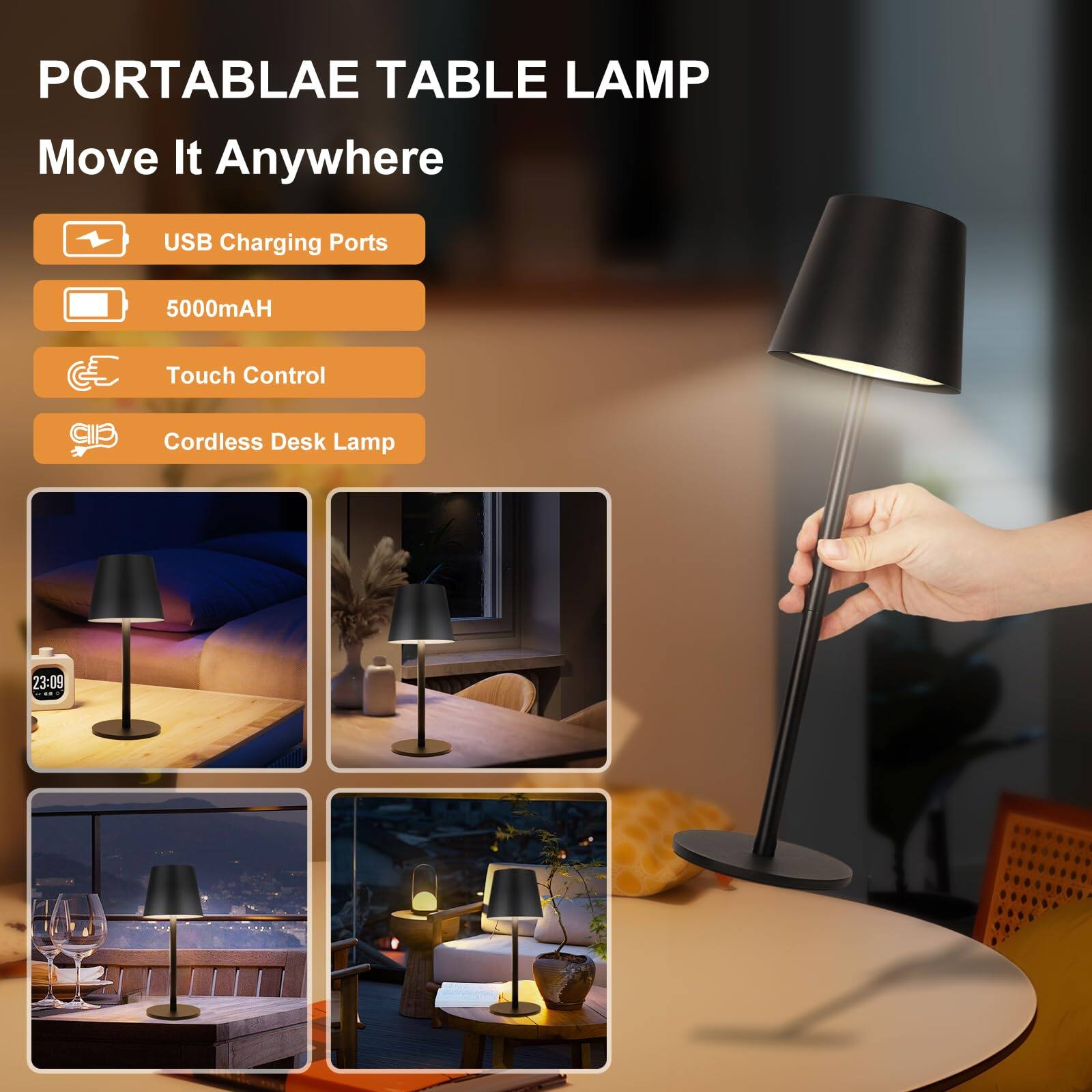 Dazzling Pops Cordless Table Lamp Adjustable Height 5000mAh ...
