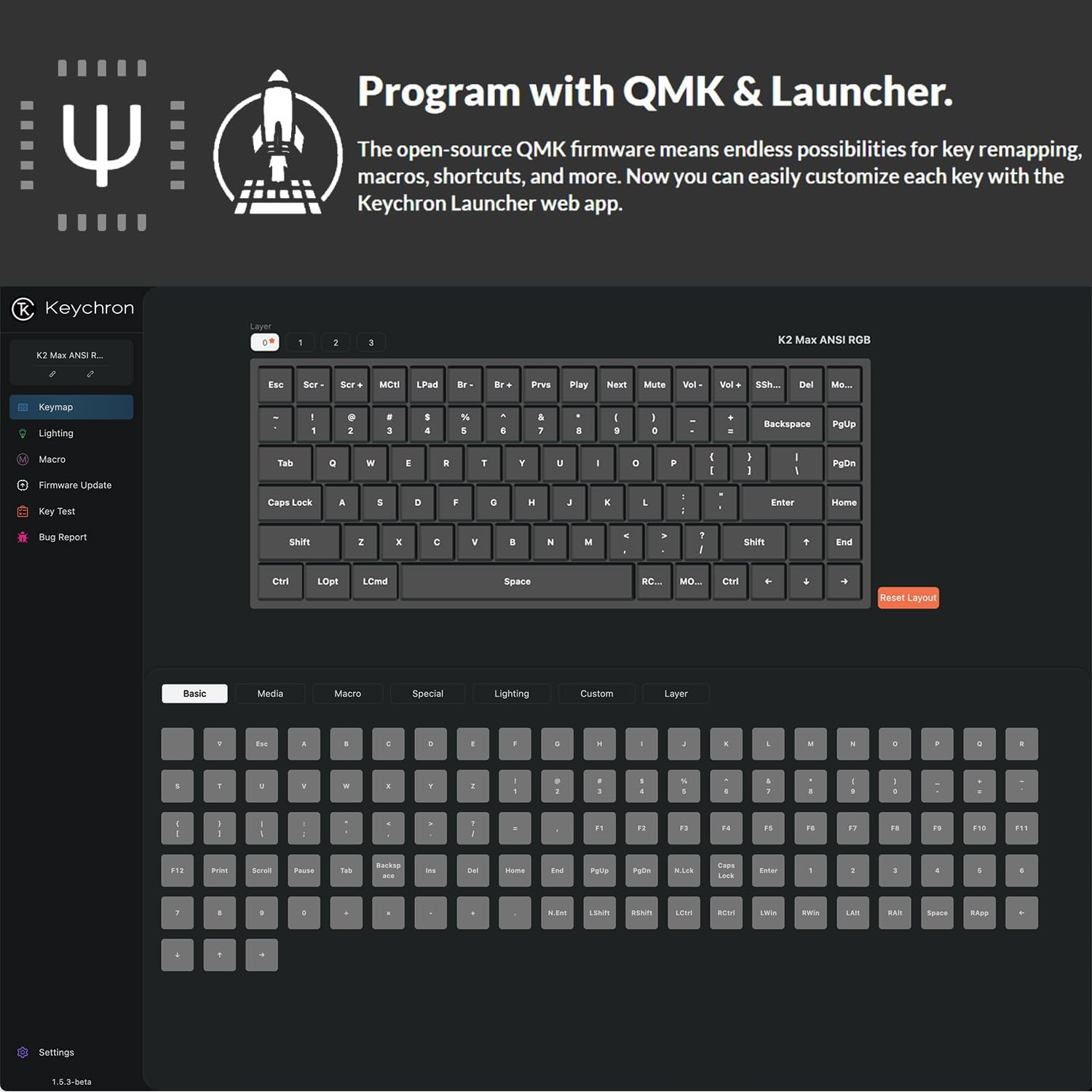 Keychron K2 Max 75% Custom Wireless RGB Mechanical Keyboard with Programmable QMK/VIA Hot ...