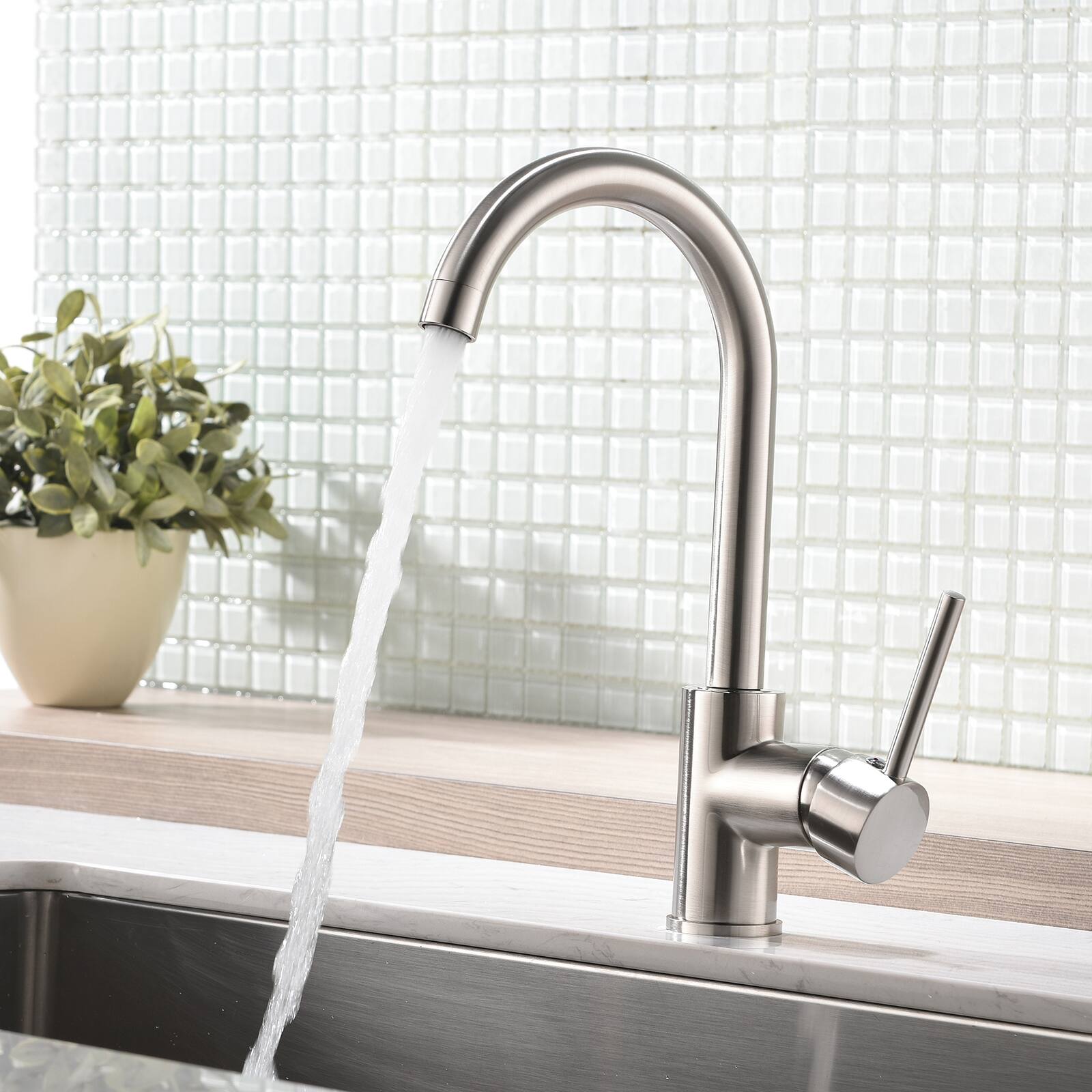 Kitchen Faucet Single Handle Stainless Steel Commercial Single Hole Bar ...