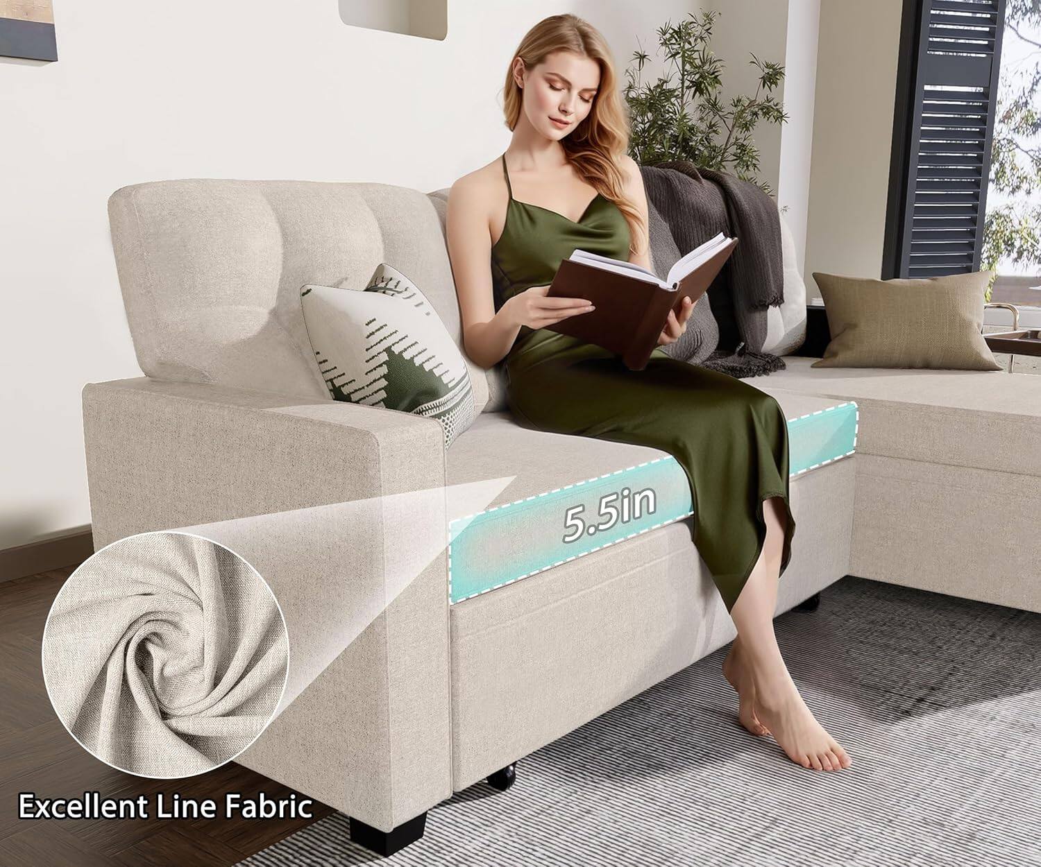 Tiramisubest Reversible Sectional Sofa,Sleeper Sofa with Storage Chaise ...