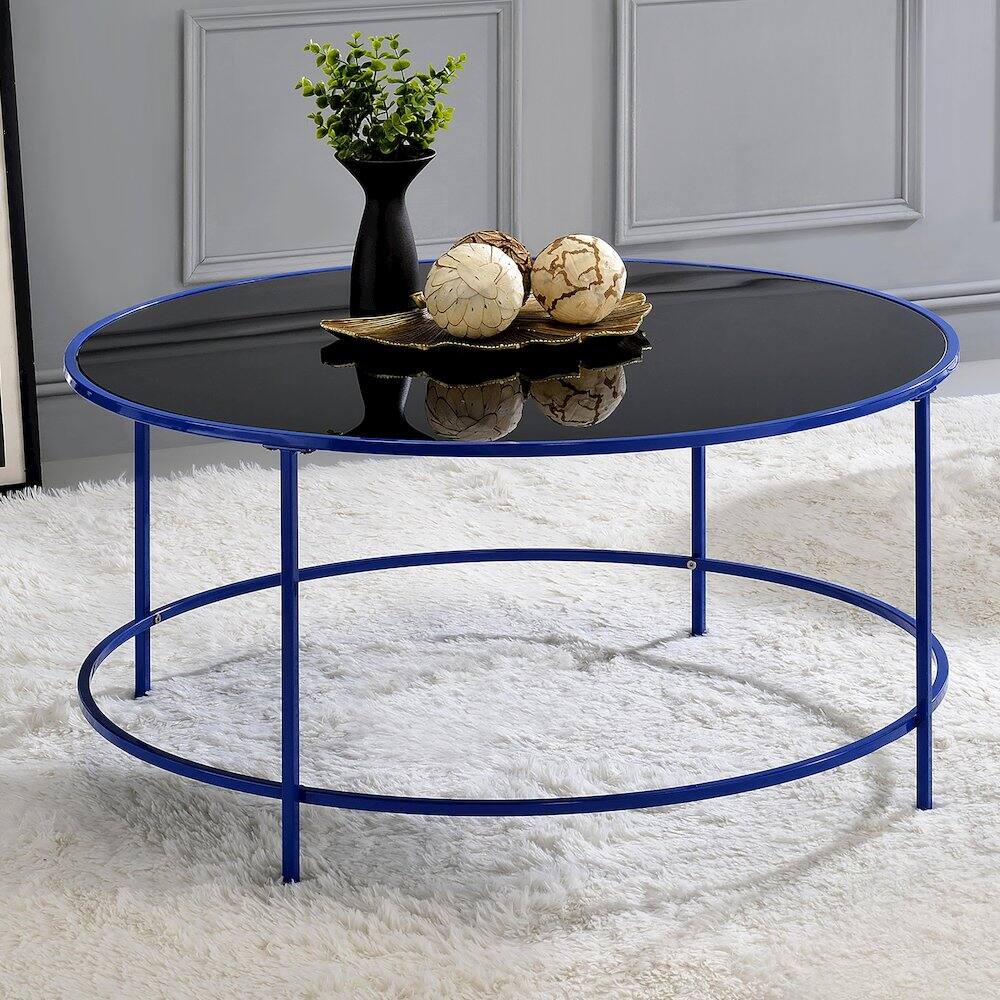 Furniture of America Rockbel Contemporary Glass Top Round Coffee Table ...