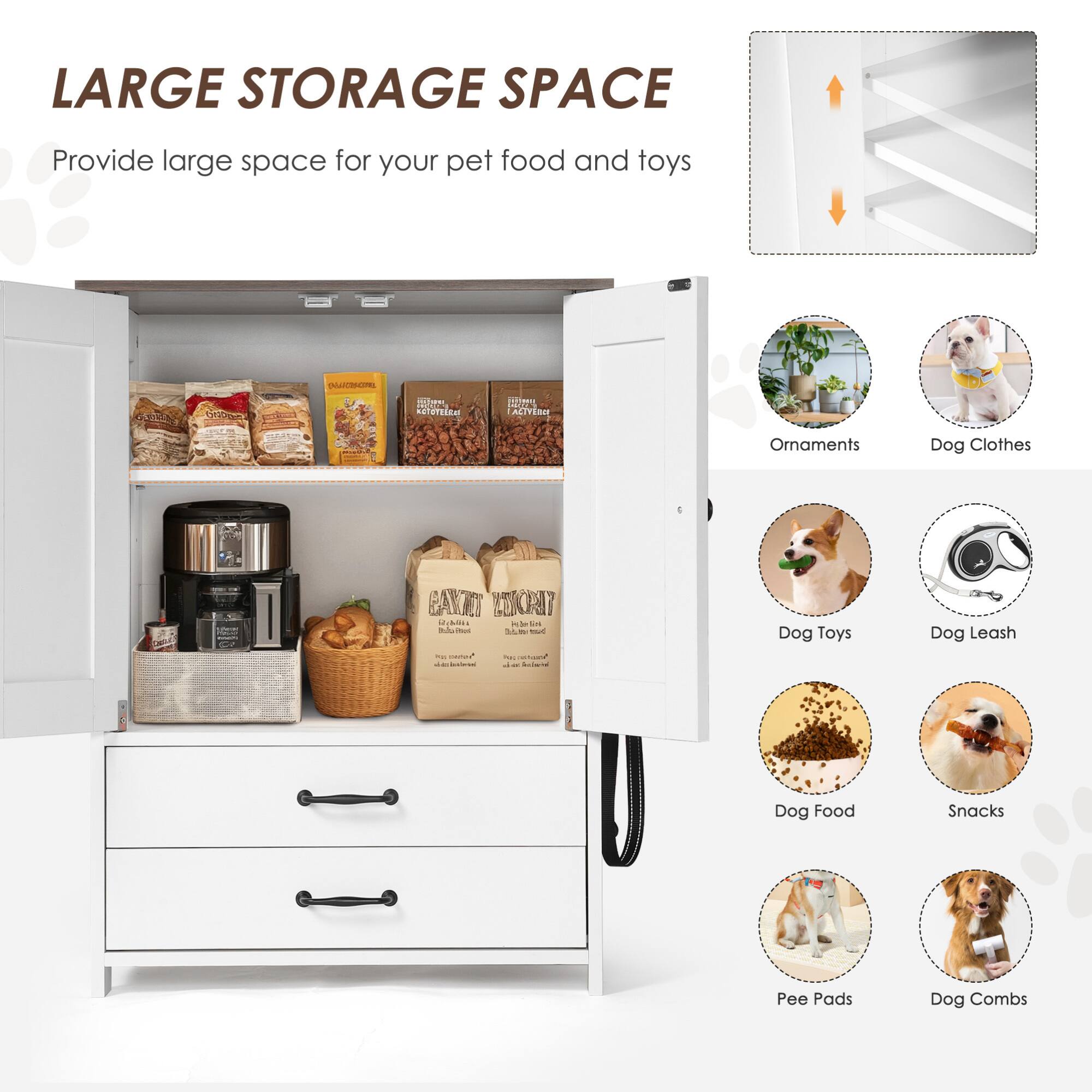 ELEMENT ACE Double Door Pet Feeding Station with Adjustable Bowls and ...