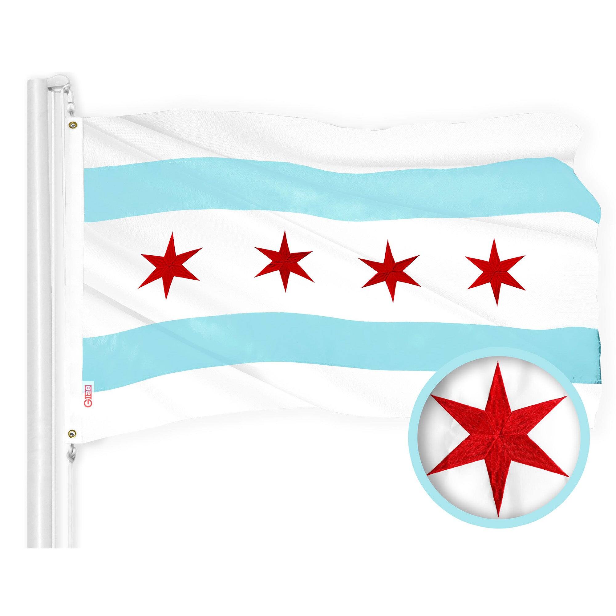 G128 Chicago City Flag 2.5 x 4 ft Embroidered 300D Polyester Assorted ...