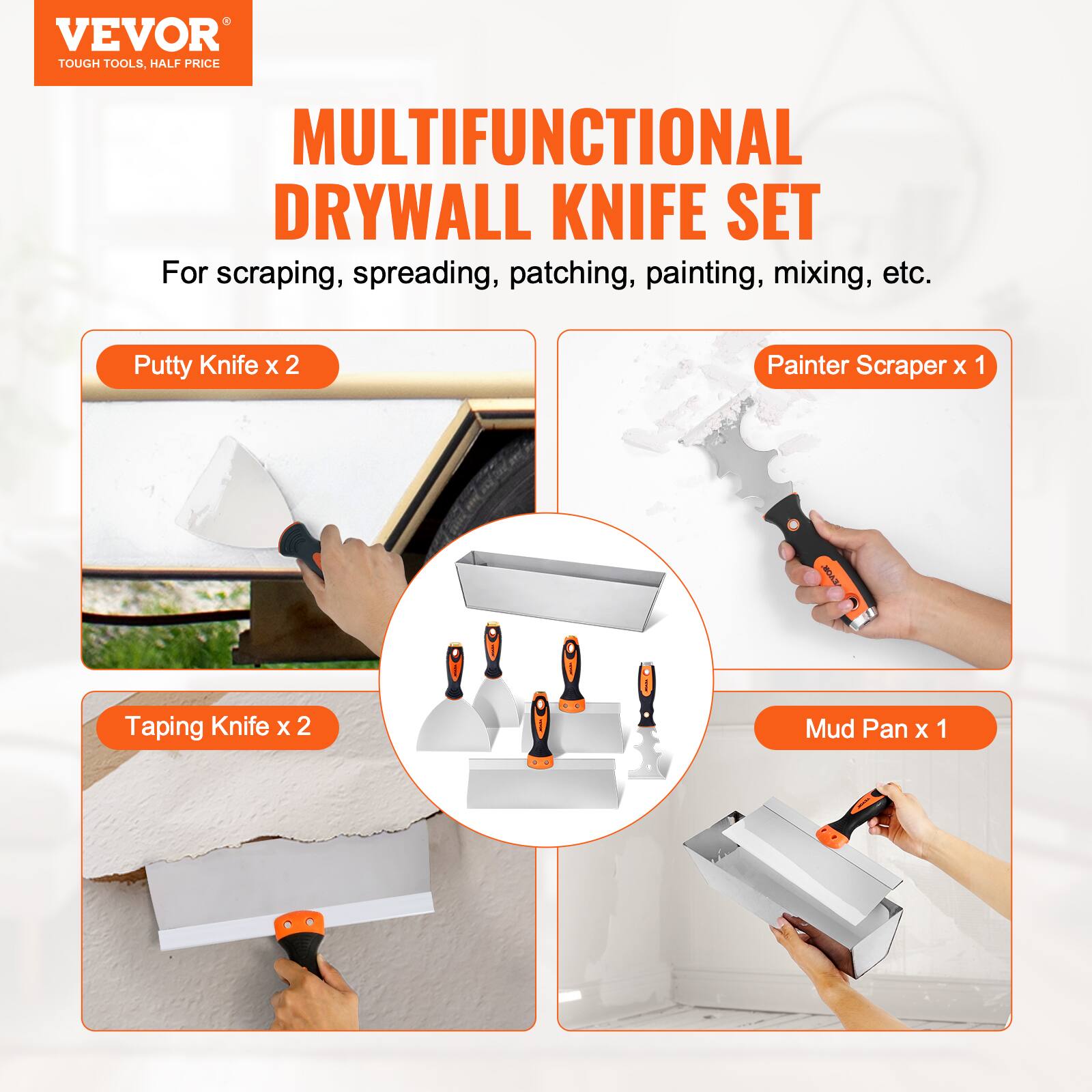 VEVOR Drywall Knife Set, 6 PCS Drywall Tools Includes 3" Painter ...