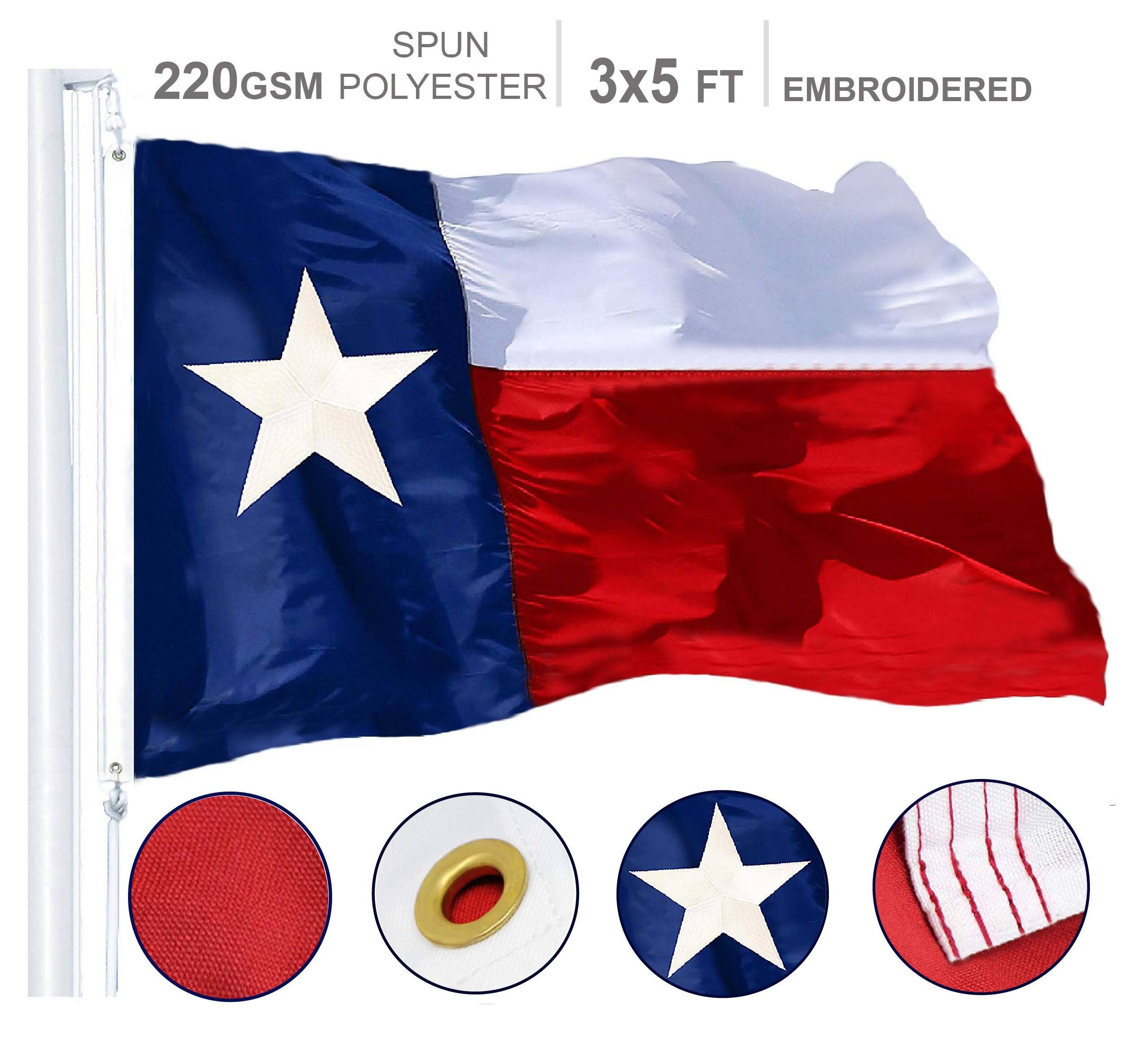 G128 Texas State Flag 3x5 ft Embroidered 220GSM Spun Polyester Assorted ...