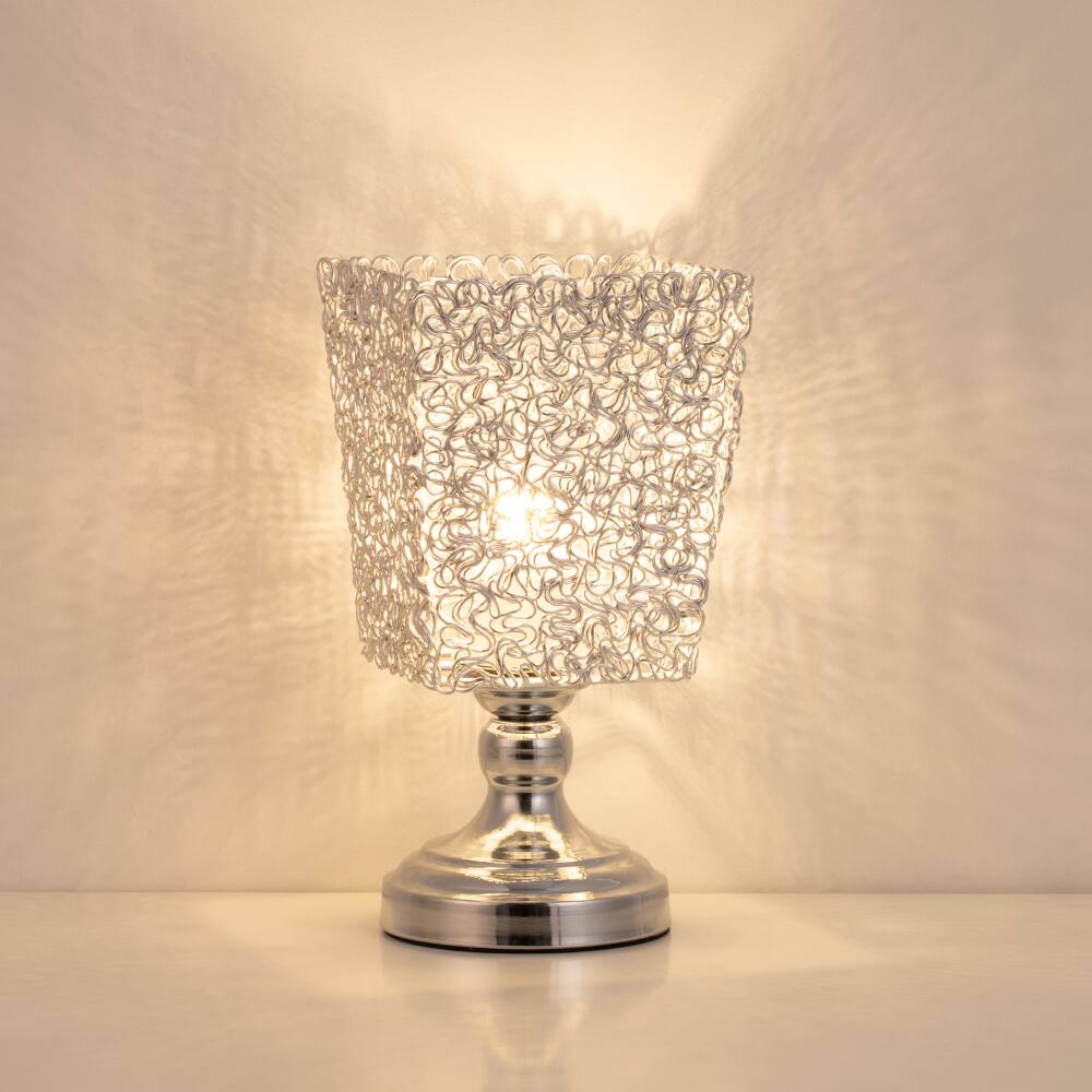 Oumilen Silver Table Lamp with Inverted Trapezoidal Metal Wire Shade ...