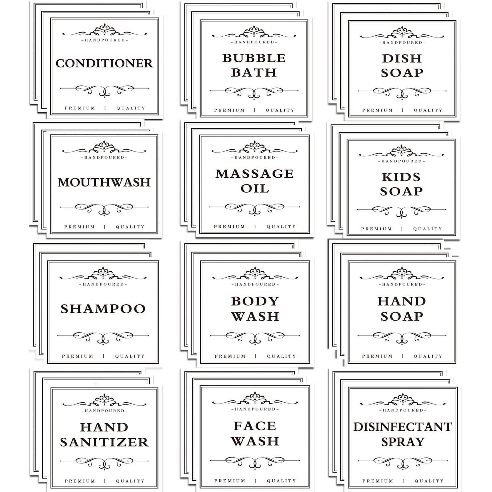 Dapper Styles 36 Printed Waterproof Labels For Shampoo And Conditioner ...